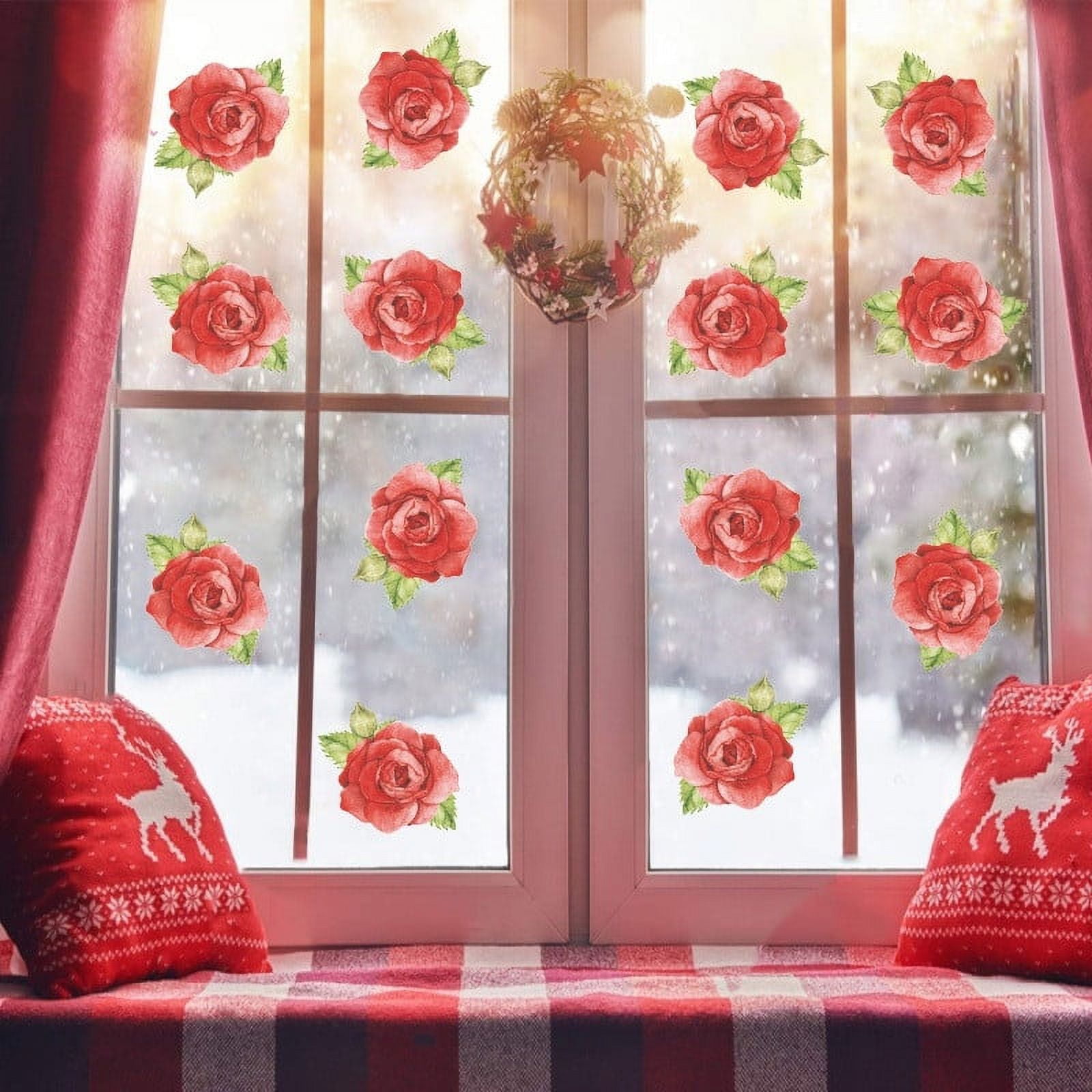 FAMTKT Valentines Stickers Valentine's Day Wall Sticker Rose Window ...