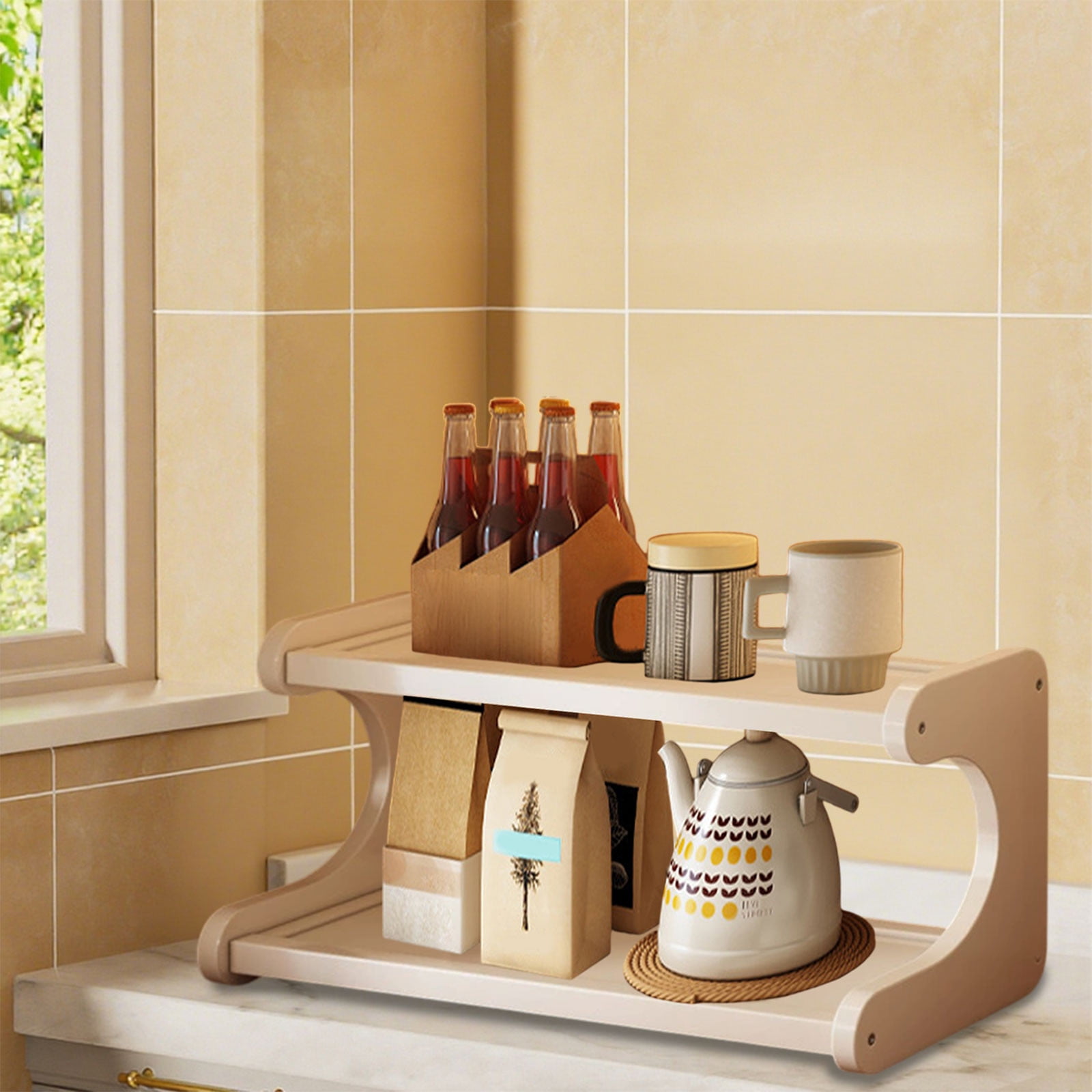FAMTKT Wooden Mug Rack Countertop Coffee Cup Rack Mug Display Coffee ...