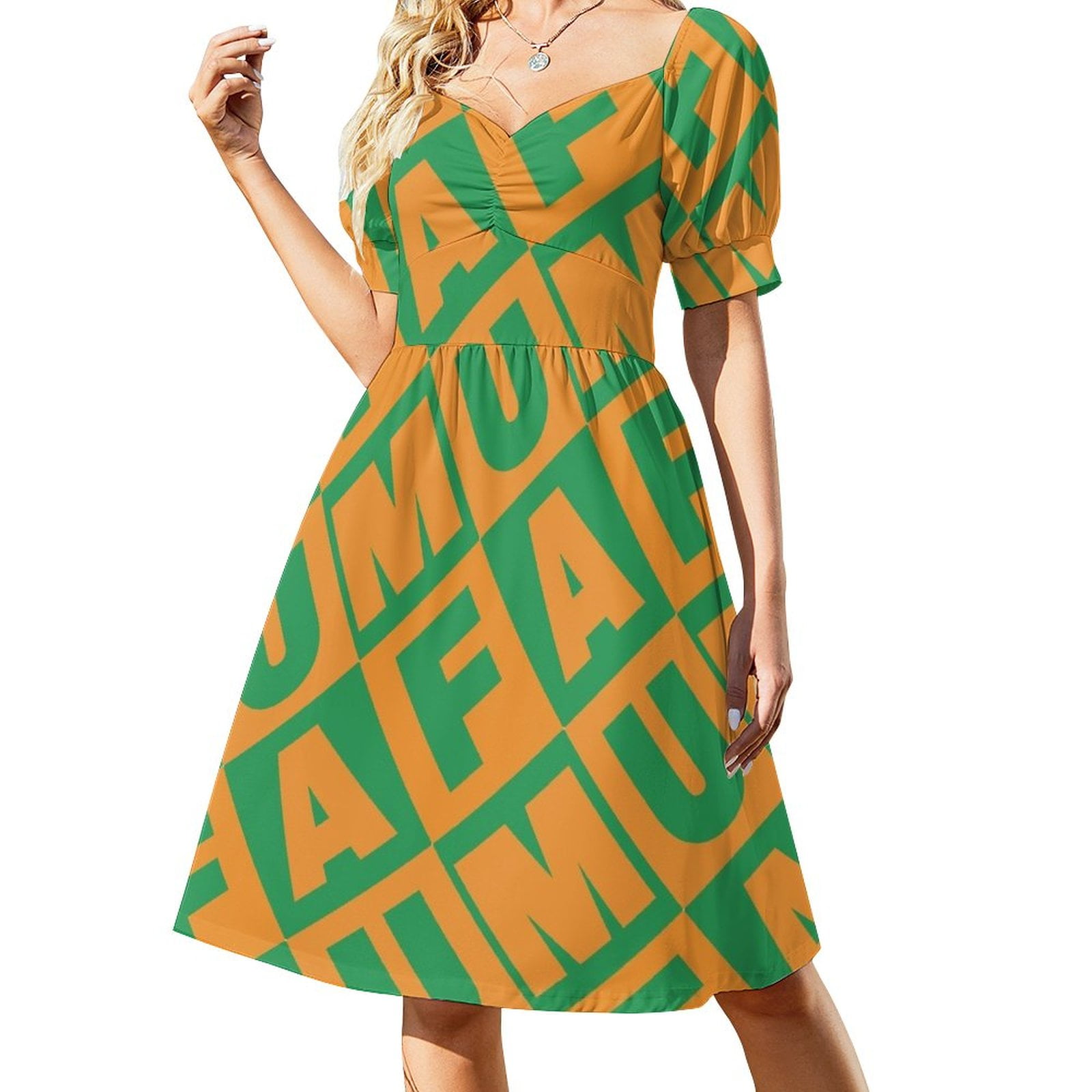 FAMU Orange and Green repeating pattern Sleeveless Dress loose women's dress beach dress women ...