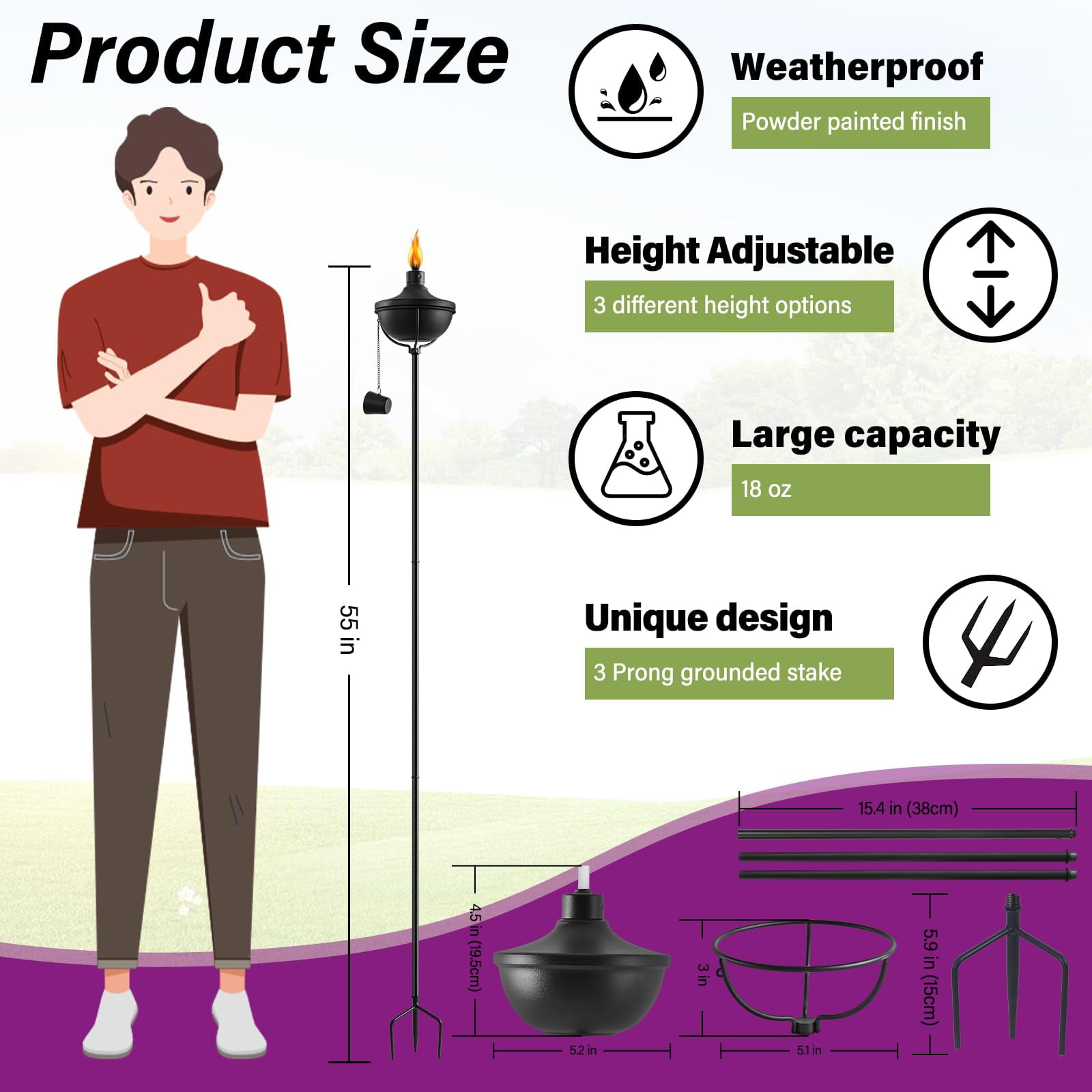 FAN-Torches 24 Oz SCH4 Home Garden Torch Set of 6, Outdoor Metal Torch ...