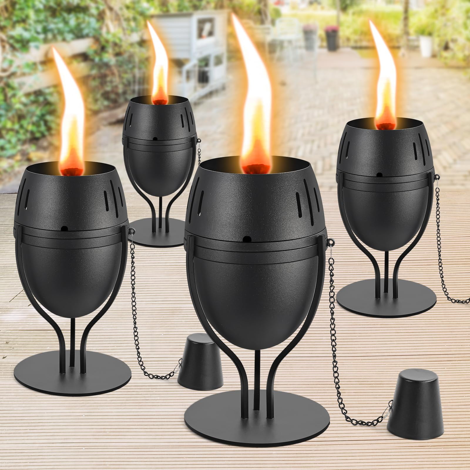 FAN-Torches 4 Pack Metal Table Top Torches, 14 oz Citronella Torches ...