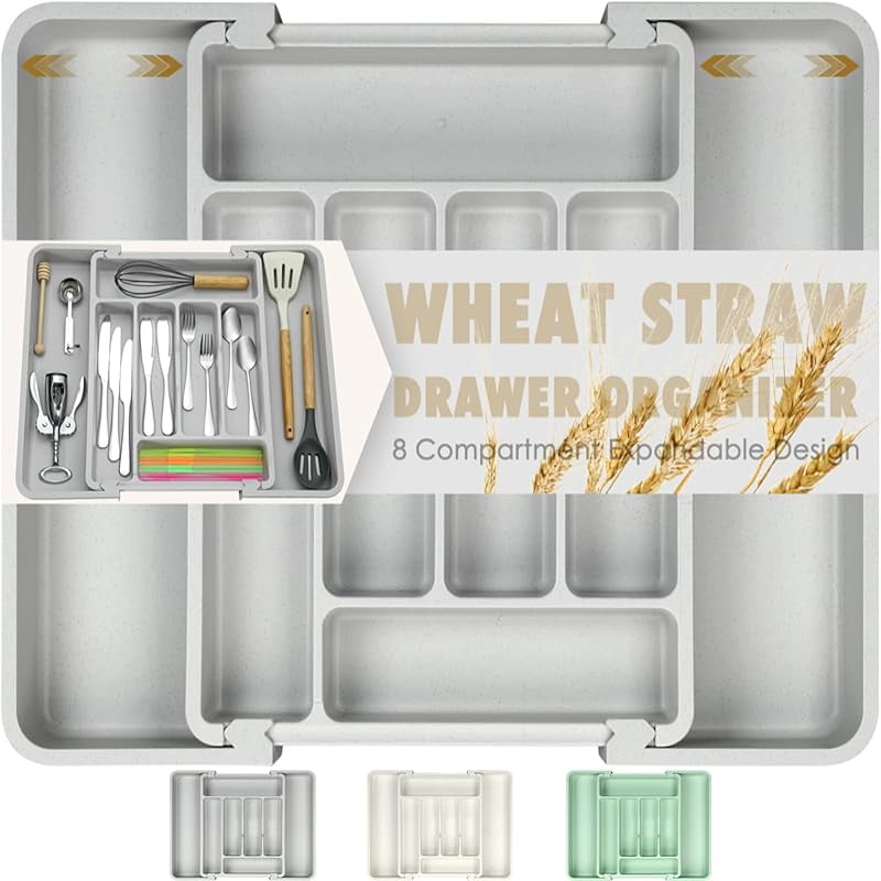 FANCILLA Silverware Organizer for Kitchen Drawers, Wheat Straw Large ...