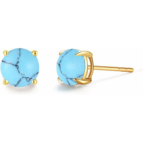 FANCIME 14k Solid Yellow Gold Natural Gemstone Stud Earrings Prong ...