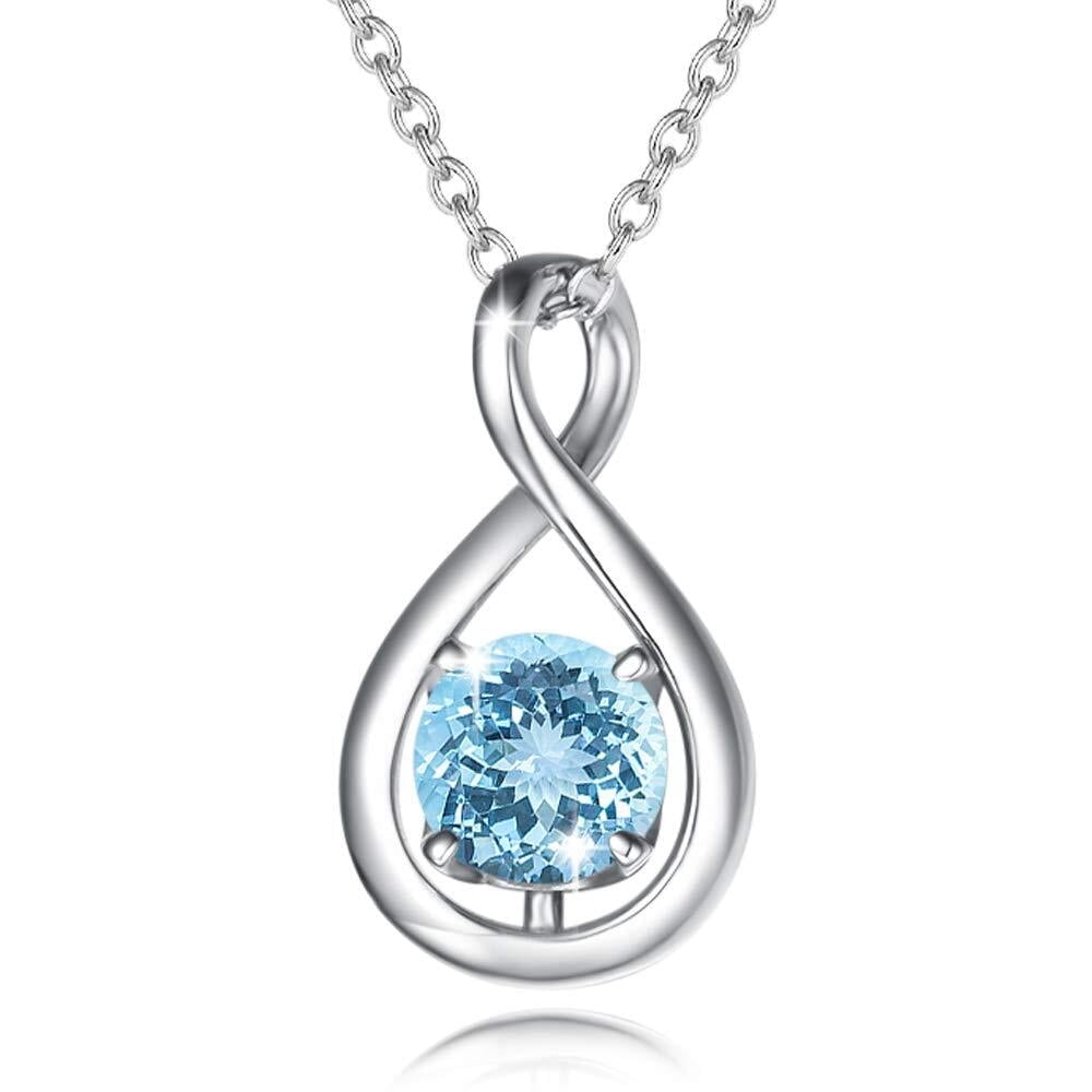FANCIME Aquamarine Necklace March Birthstone for Women Sterling Silver ...