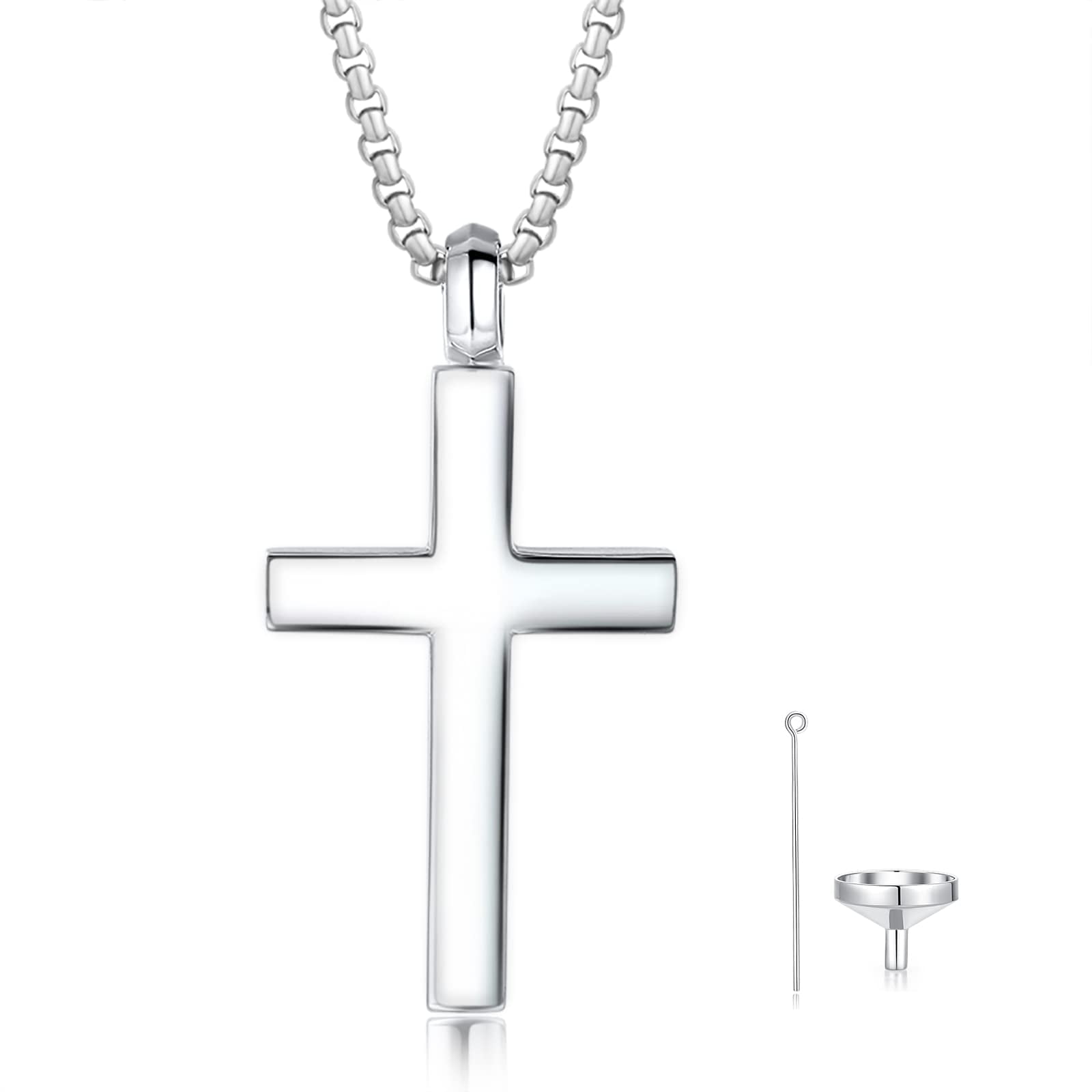 FANCIME Cremation Urn Cross Necklace For Ashes White Gold Plated 925 ...
