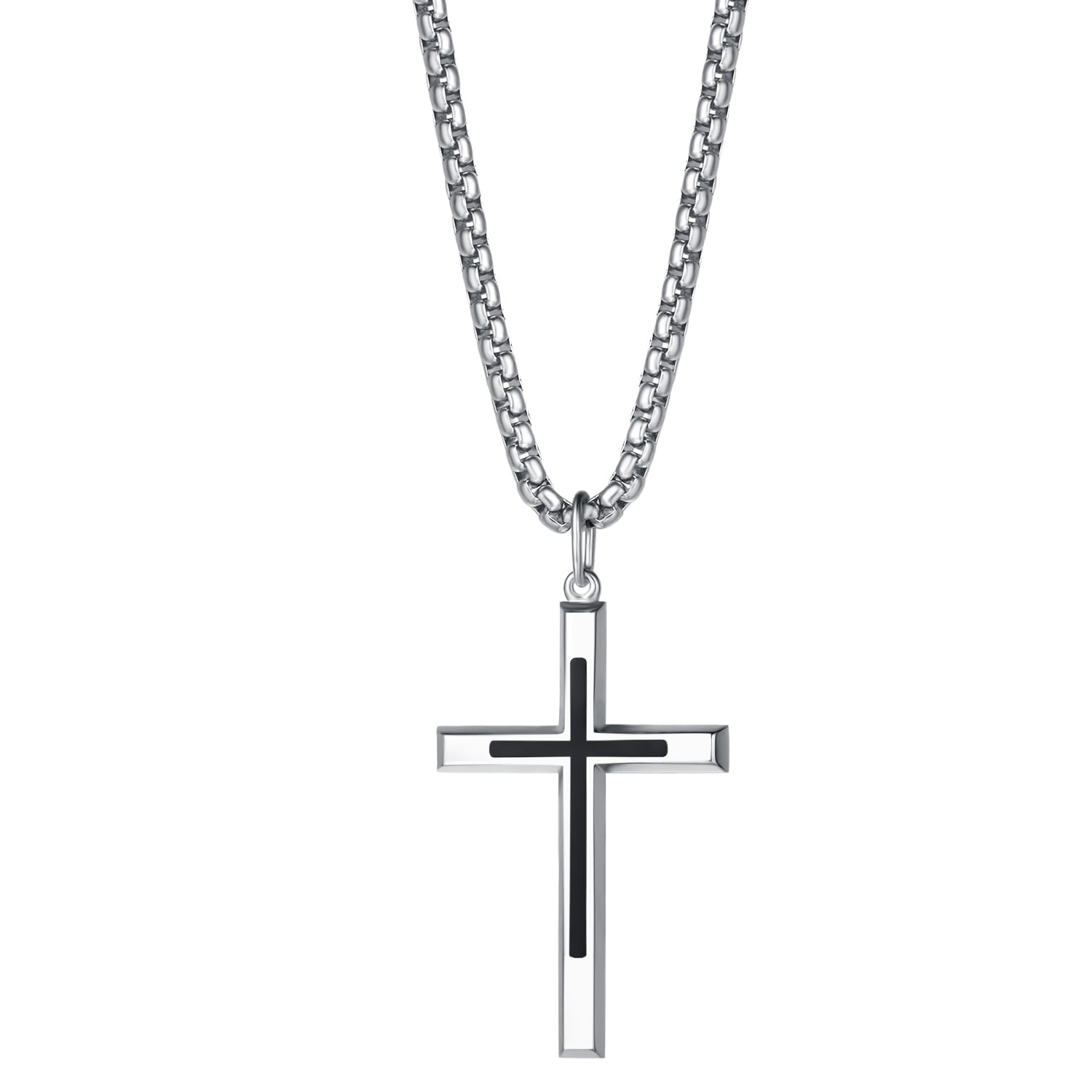 FANCIME 925 Sterling Silver Men's Crucifix Necklace, White Gold Plated ...