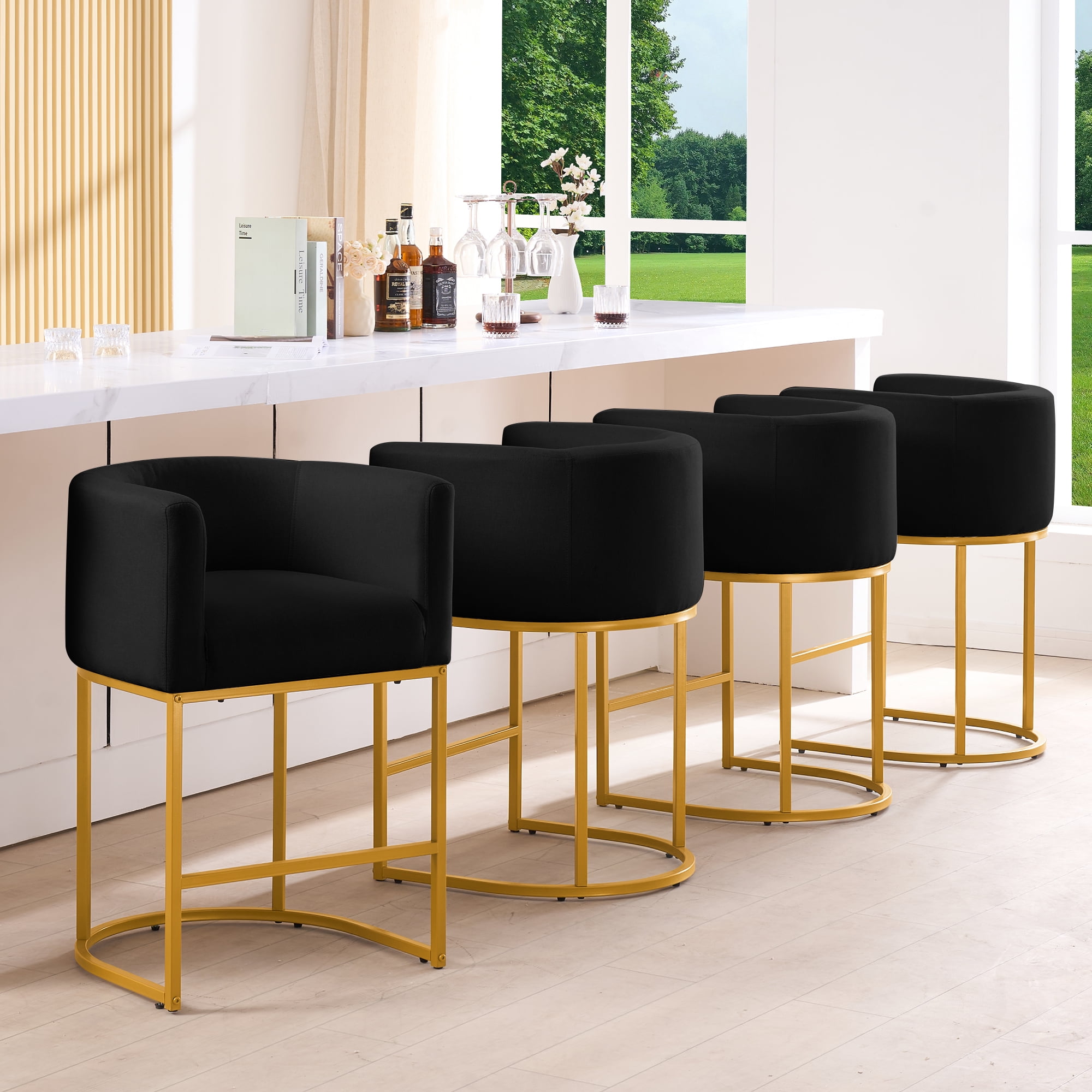 FANCROU 26" H Counter Height Bar Stools Set of 4, Modern Barrel Counter ...