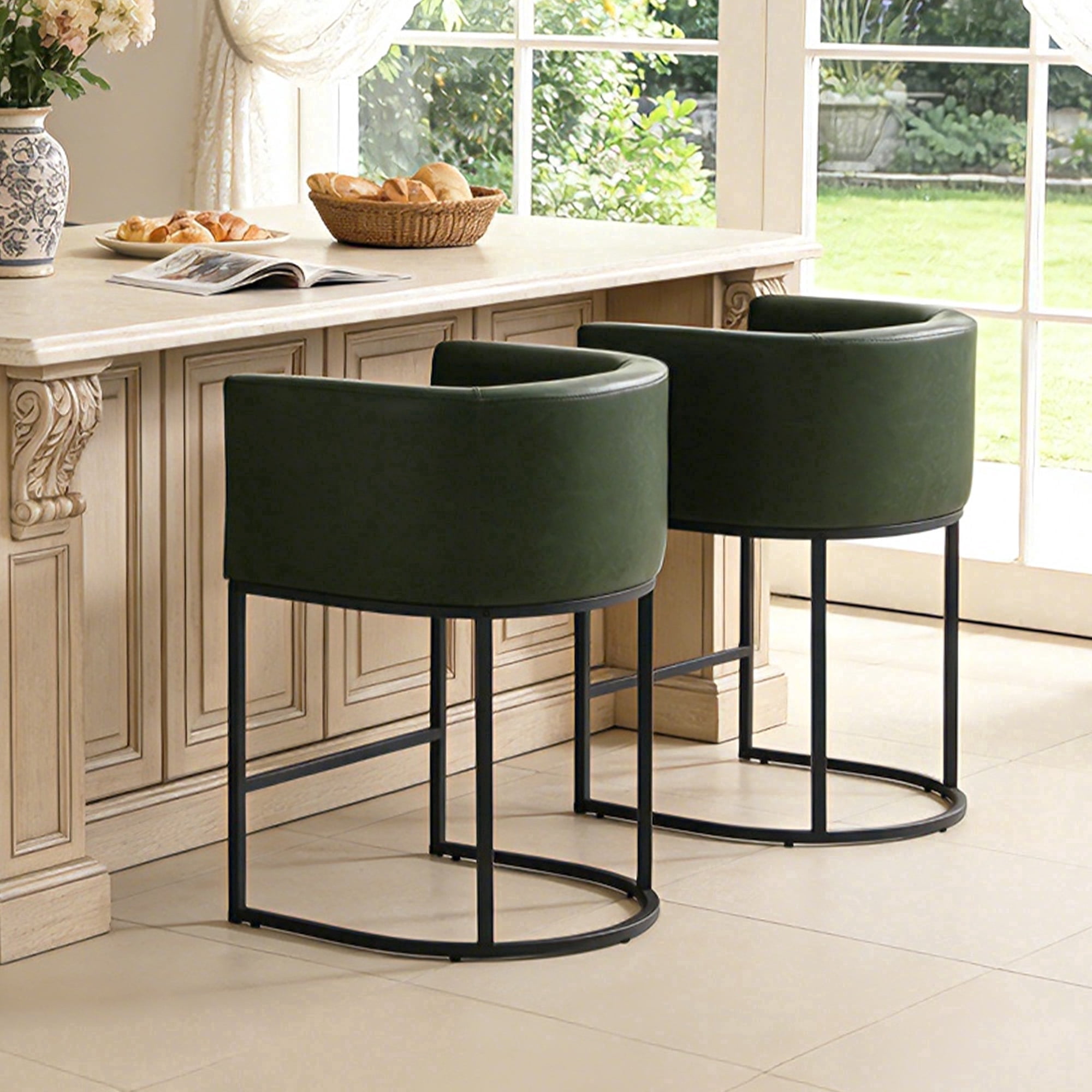 FANCROU 26" H Counter Height Bar Stools Set of 2, PU Leather Count ...