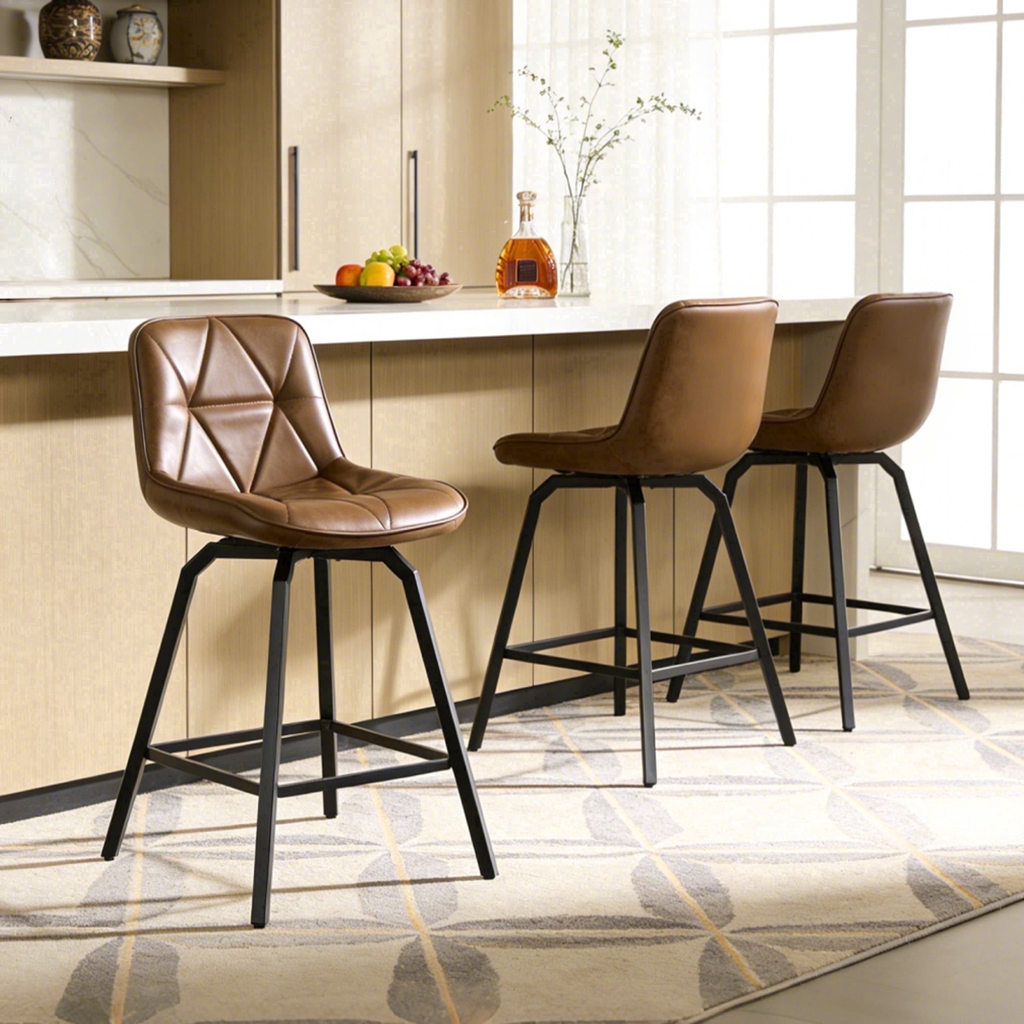 Fancrou 26″ Swivel Counter Height Bar Stools Set Of 3, Triangular ...