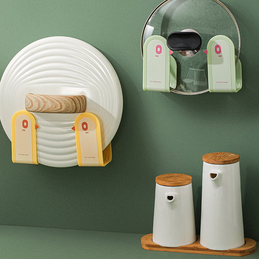 Tssuoun 1 Pair Pot Lid Holder Wall Mounted Pan Cover Storage Rack Self ...