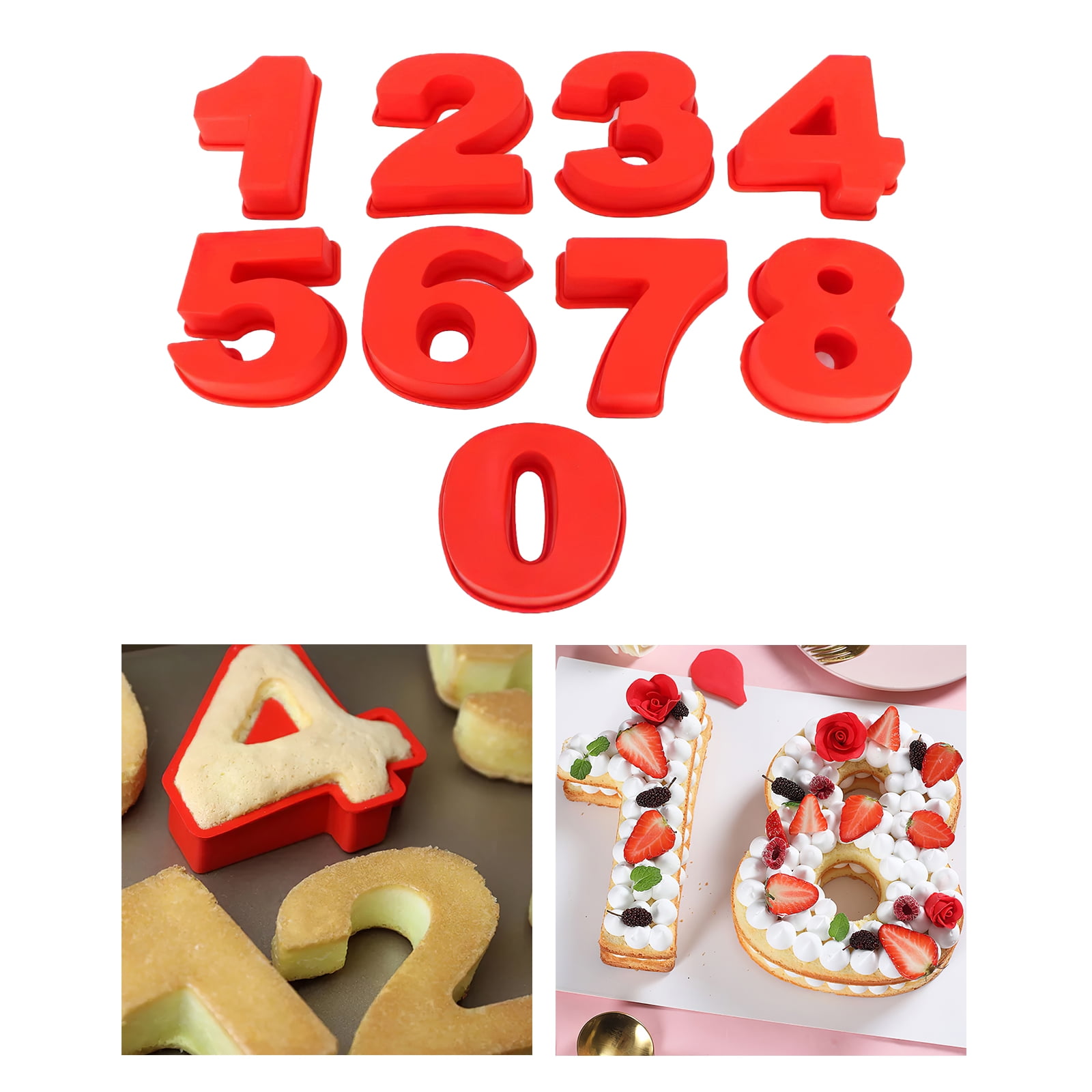 Tssuoun Silicone Cake Mold 0-8 Numbers Cake Plate Red Digital Cake ...
