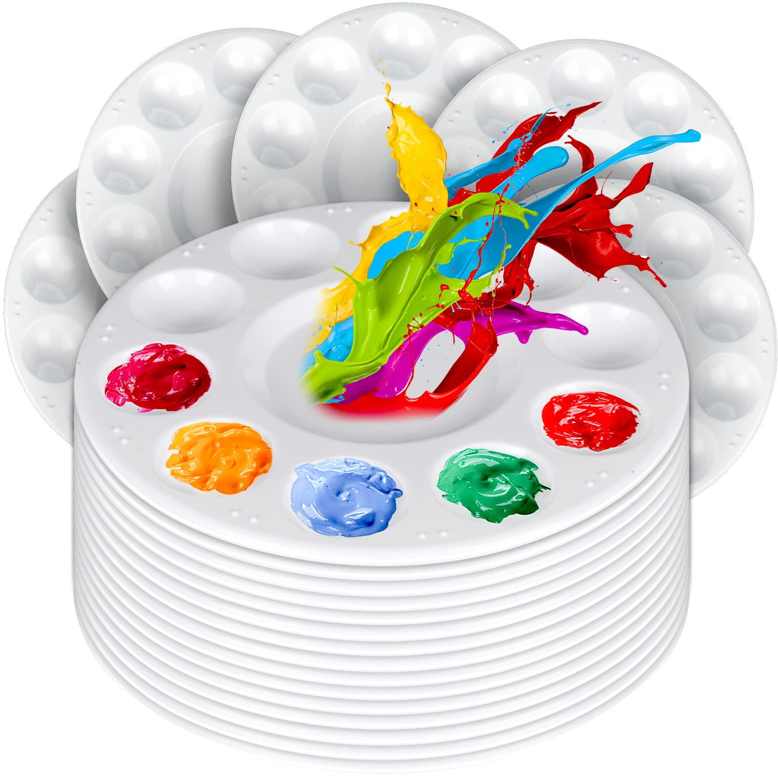 FANDAMEI 20 PCS Round Plastic Paint AIS1 Tray Palettes, Paint Palette ...