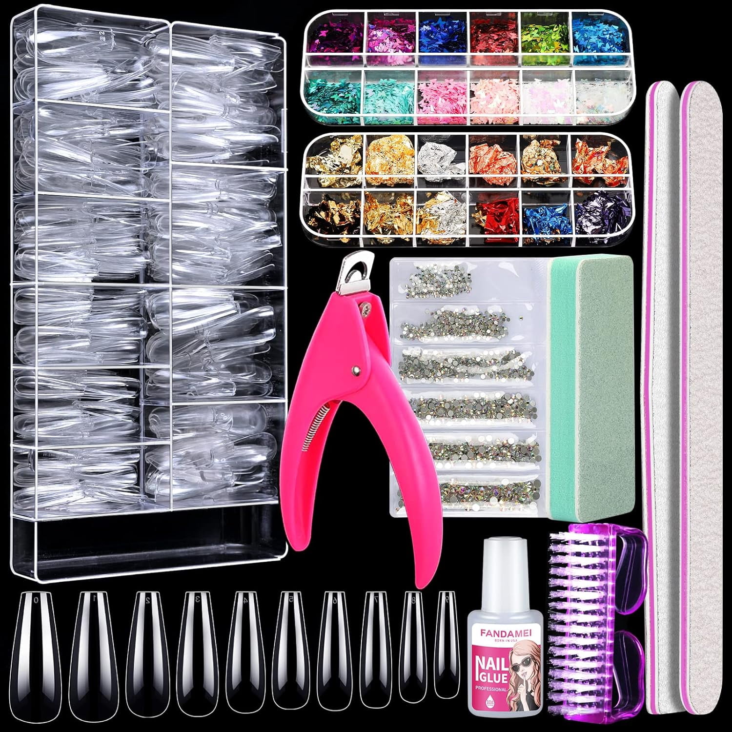 FANDAMEI Acrylic False Nail Tips kit, 600 PCS Full Cover Clear Fake ...