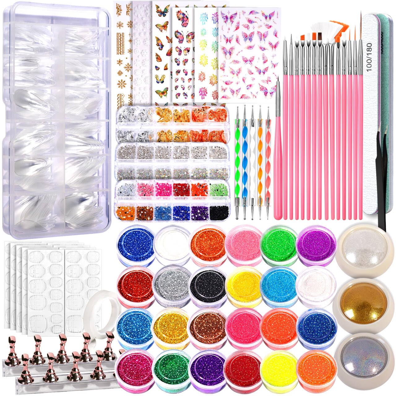 FANDAMEI Nail Art Kit - Nail Tools With Acrylic Tips, Brushes, Chrome ...