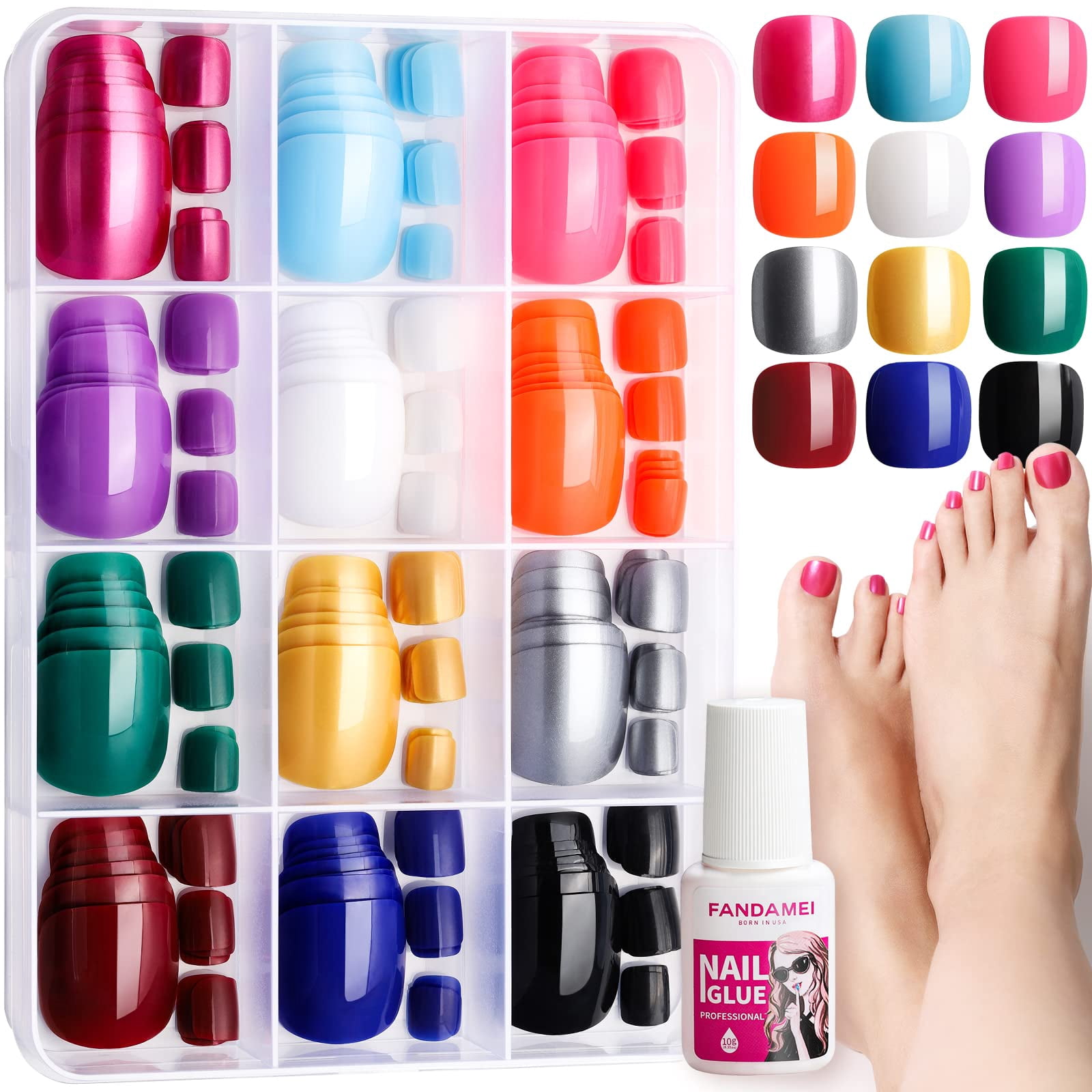 FANDAMEI on Toenails, AIF9 12 Packs 288PCS on Toe Nails Glossy, Short ...