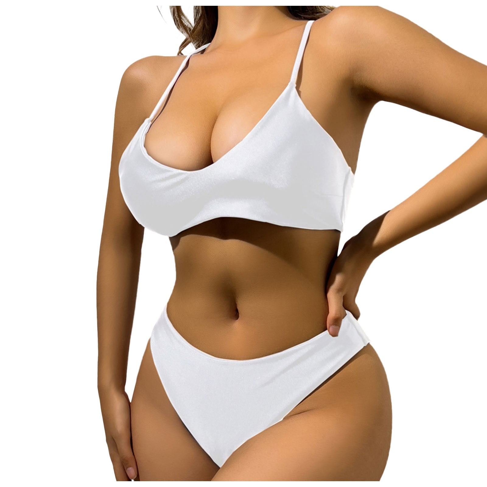 Fandaniv 2024 New Women Split Swimsuit Bikini Solid Color Swimsuit