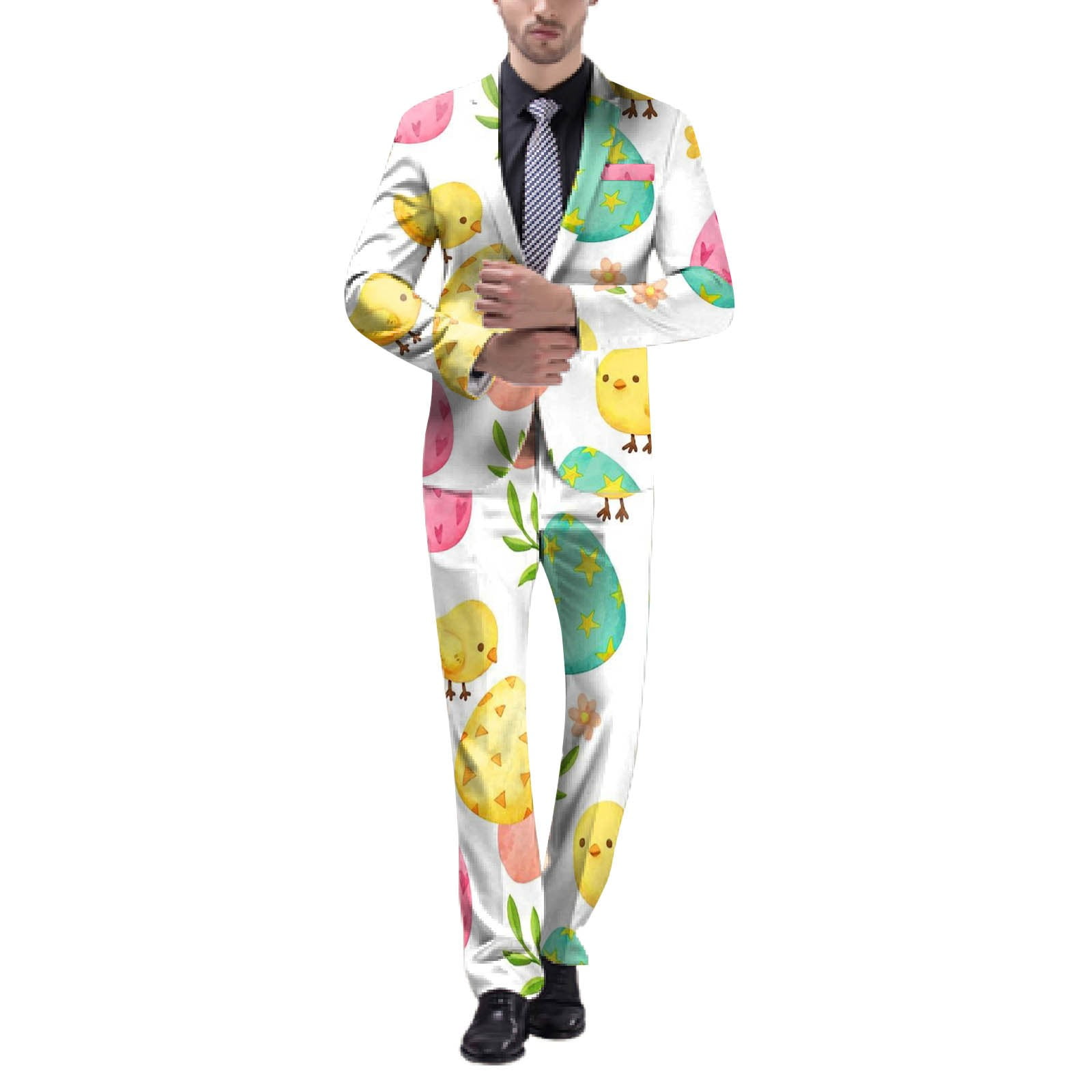 FANDANIV Mens Suits Easter 3D Printed Suit Set Light Suit Jacket Suit ...
