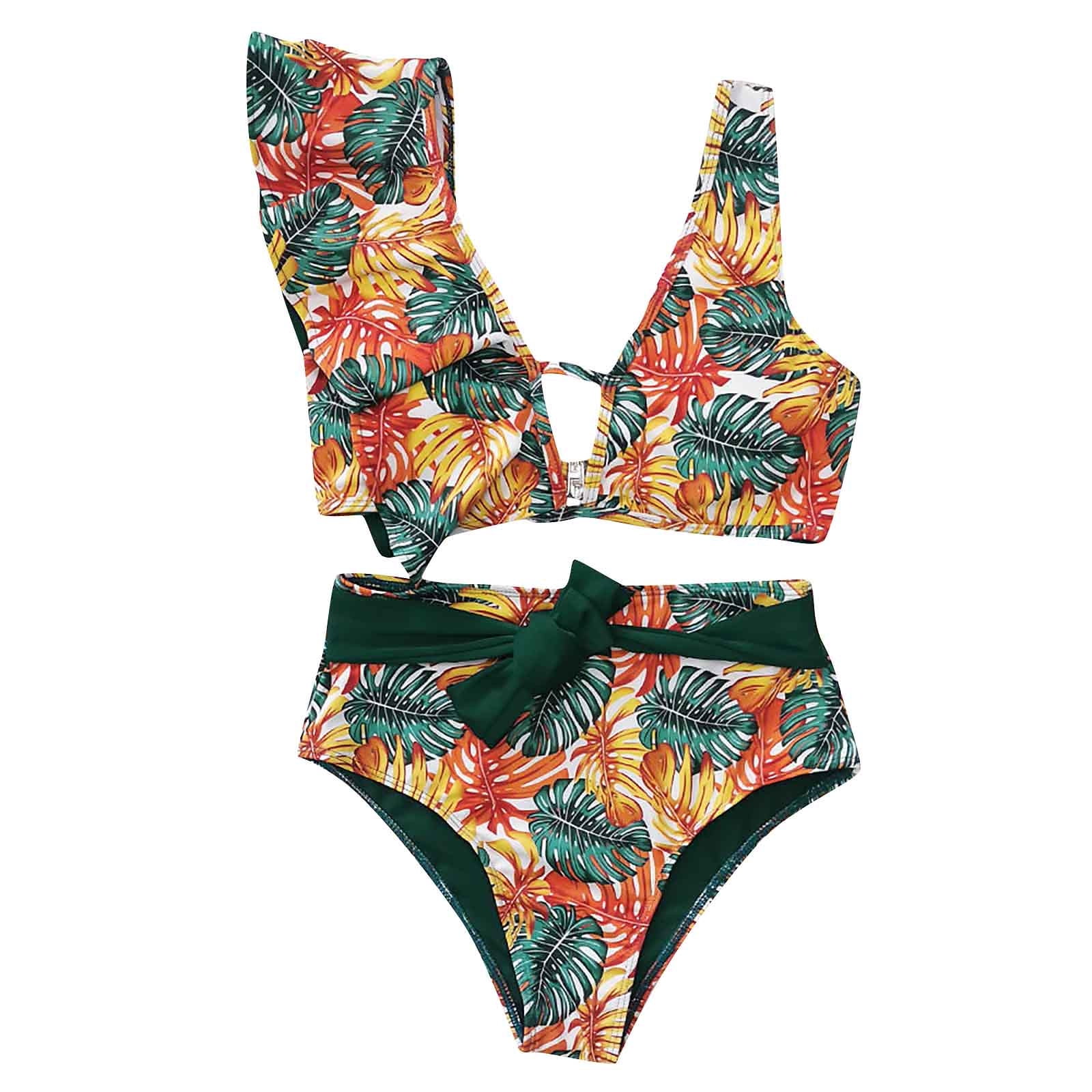 Fandaniv Swimwear Summer Holiday Womens Sexy Leaf Printed Straps