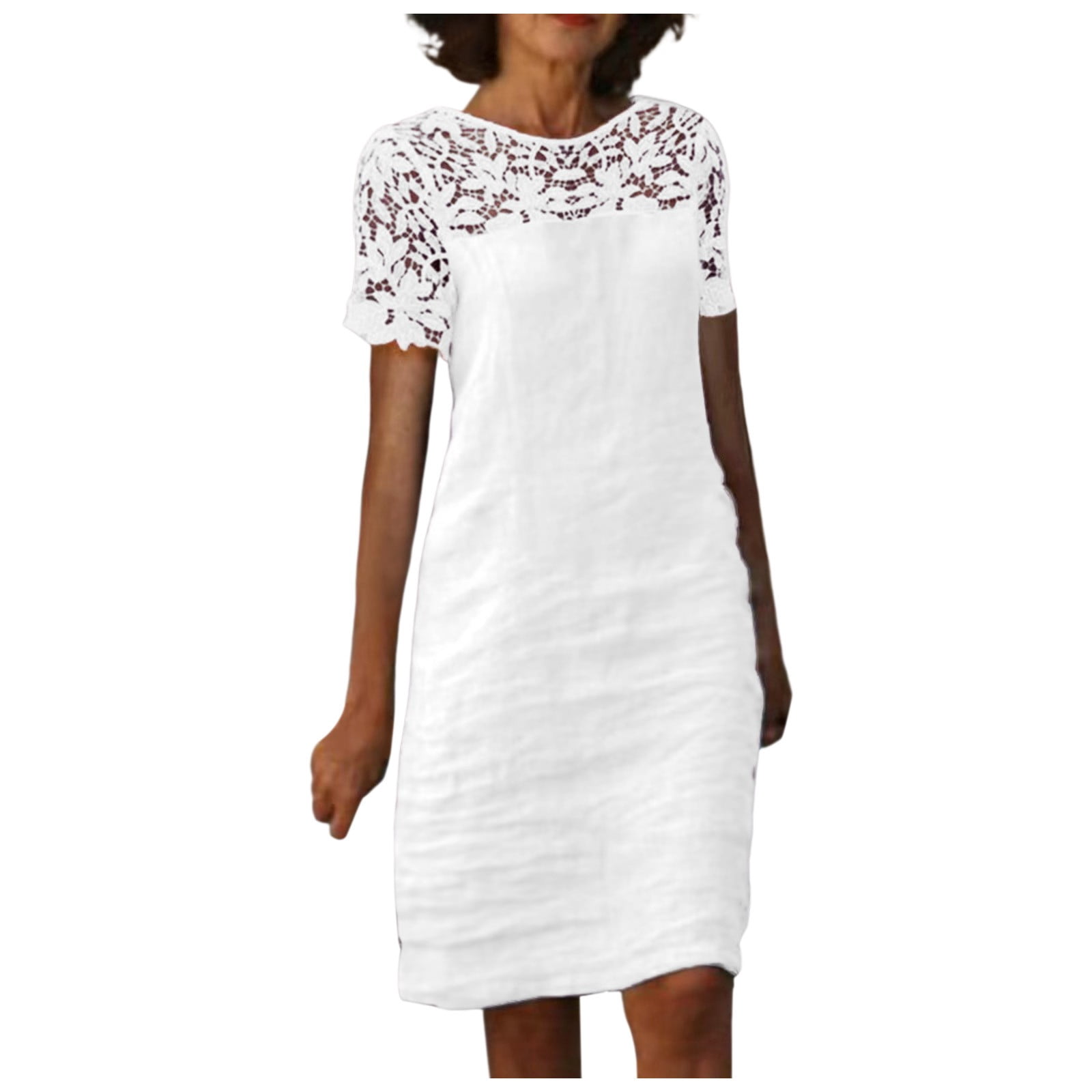 FANDANIV Womens Dresses 2024 Spring Summer Fashion Casual Lace Splicing ...