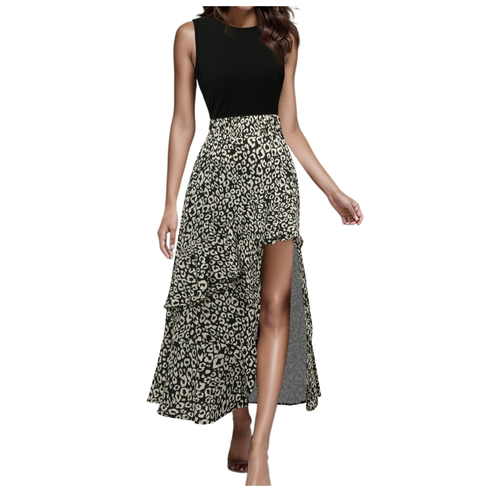 FANDANIV Womens Dresses 2024 Spring Summer Maxi Casual Boho Split Beach ...