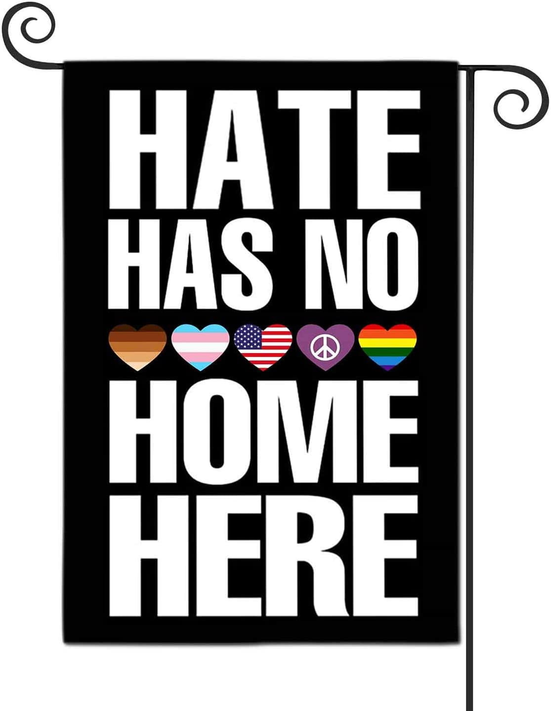 FANDEER Hate Has No Home Here Garden Flags Decorative Outdoor Flags Simple and Light 12x18 inch ...