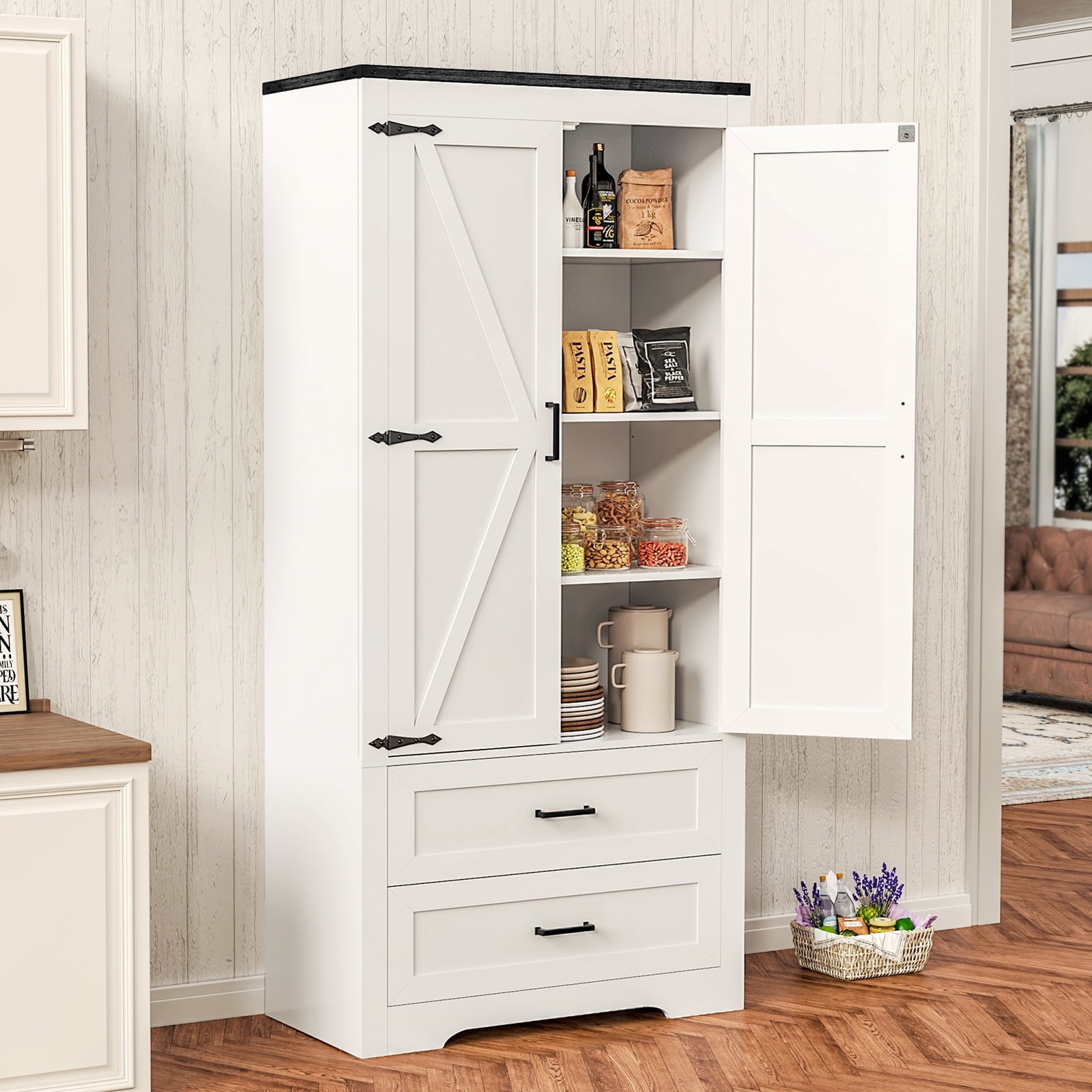 FANGSUM 72" Tall Pantry Cabinet, Kitchen Pantry Storage Cabinet with ...