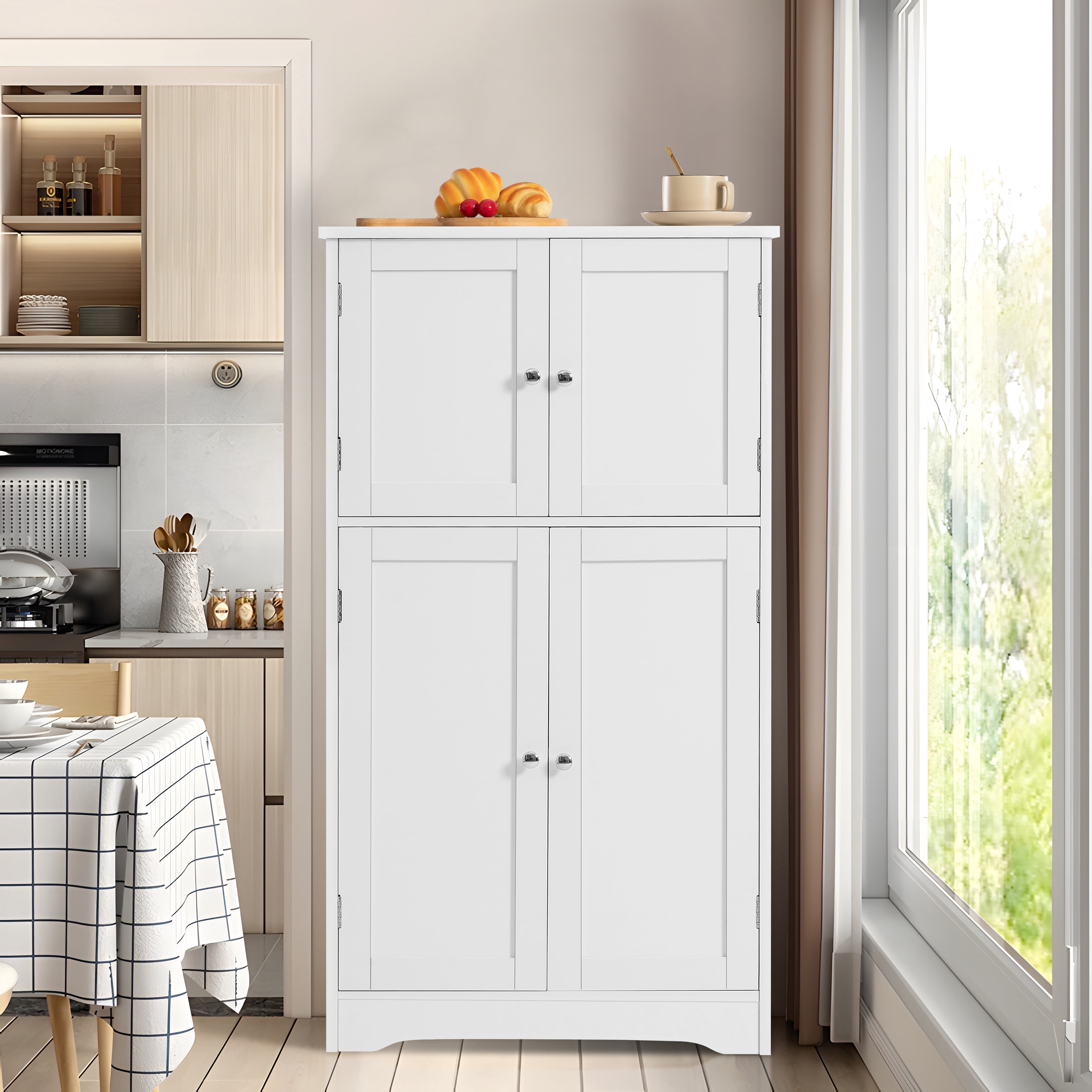 FANGSUM Large Storage Cabinet with 4 Doors & Adjustable Shelf, Cupboard ...