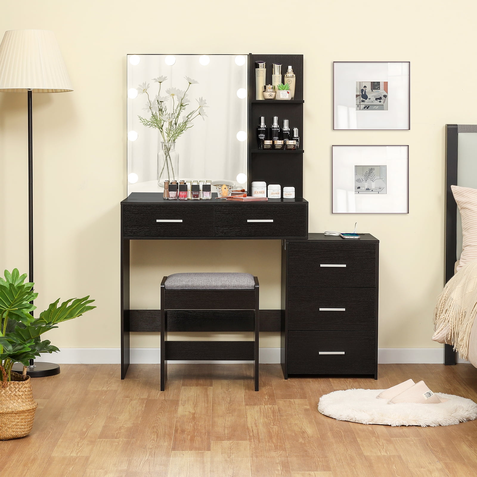 FANGSUM Large Vanity Set with 10 LED Lights and Charging Station ...