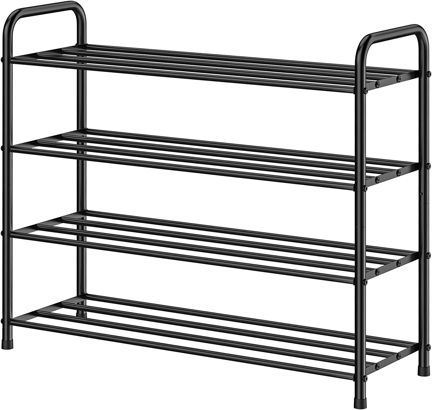 Mainstays 4-Tier Shoe Rack White Plastic Frame, Gray Coating, up to 12 ...