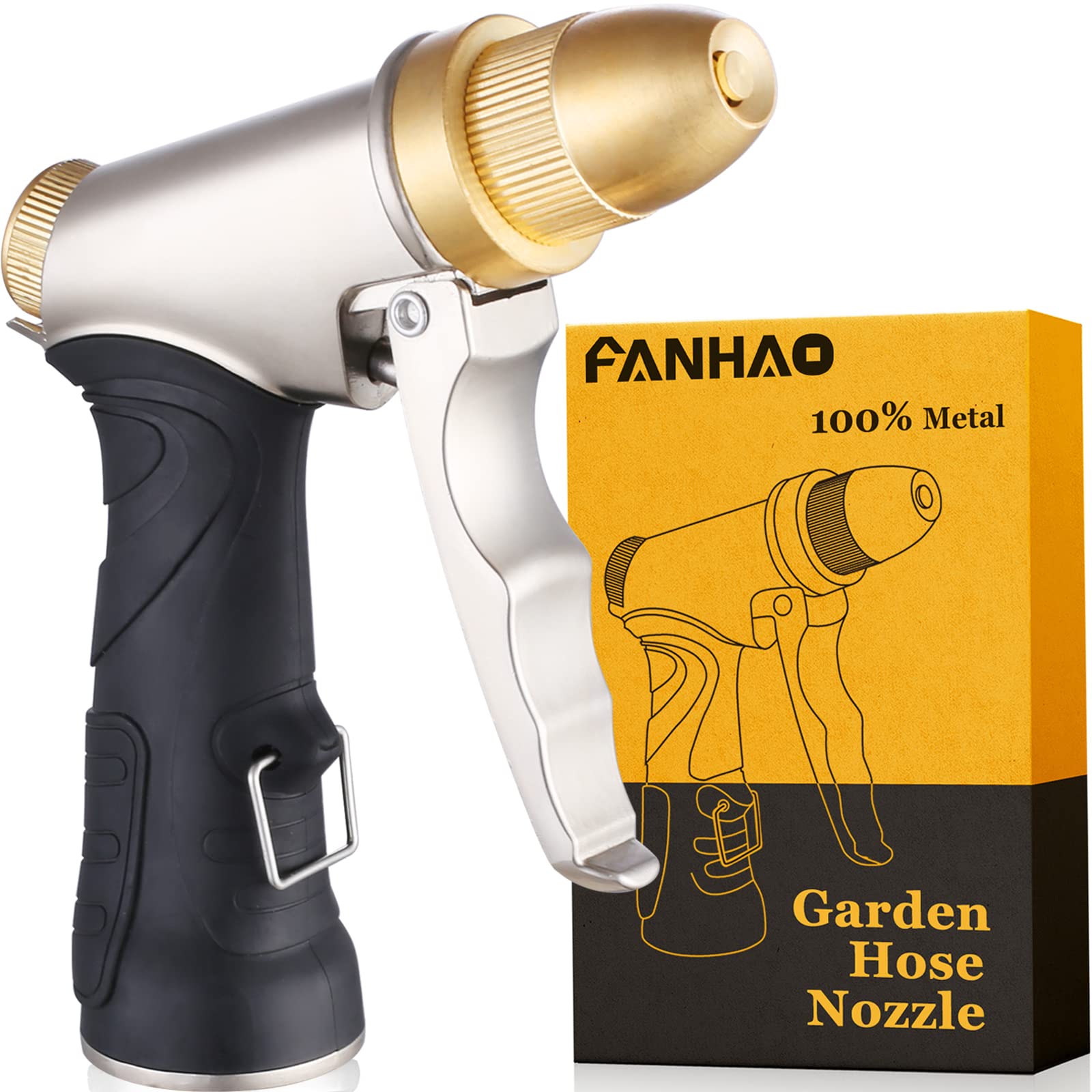 FANHAO Garden Hose Nozzle, 100% Heavy Duty Metal Nozzle High Pressure ...