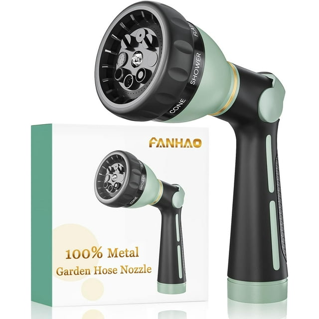 FANHAO Heavy Duty Garden Hose Nozzle, 100% Metal, 8 Spray Patterns ...