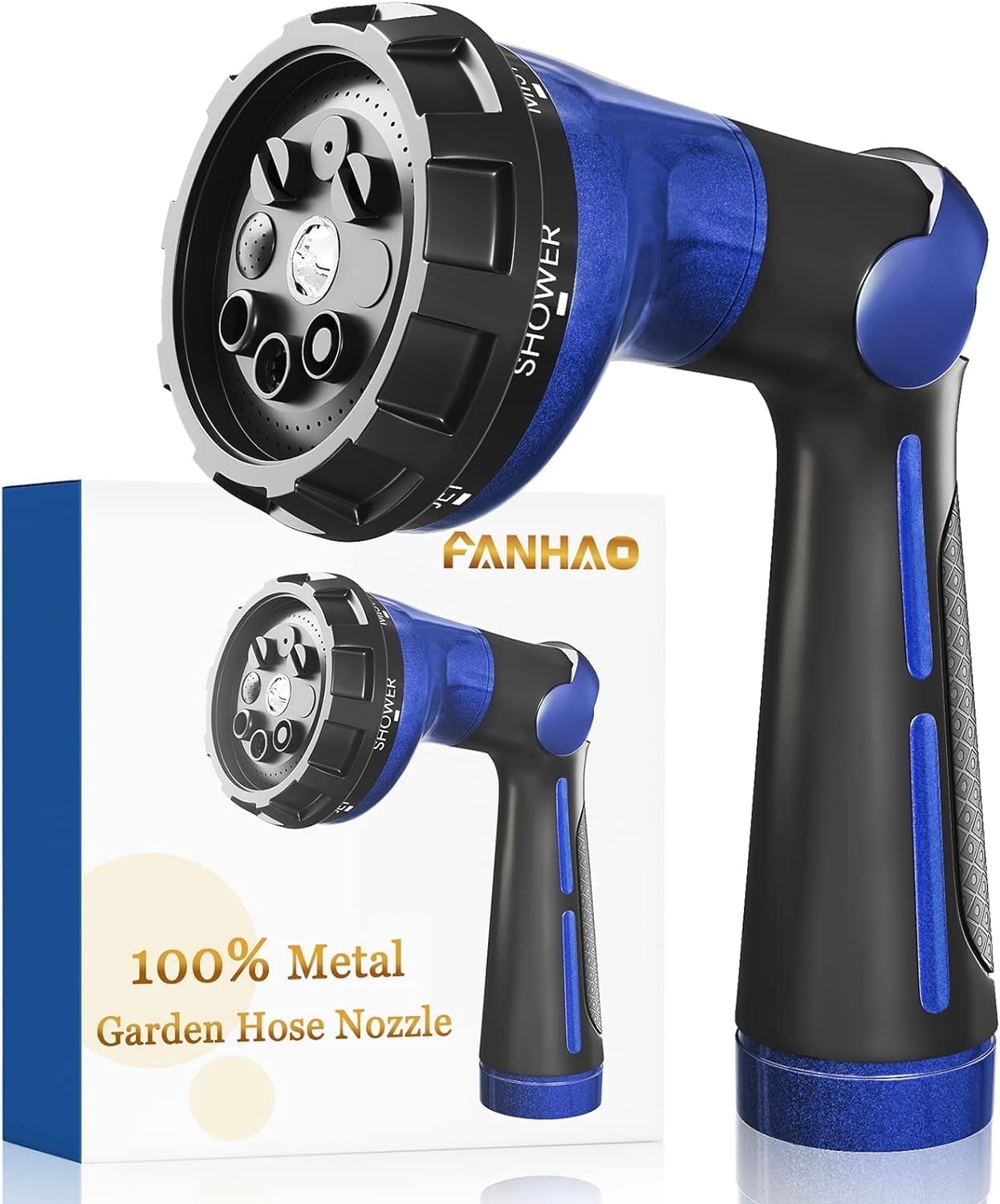 FANHAO Heavy Duty Metal Garden Hose Nozzle, 8 Spray Patterns, High ...