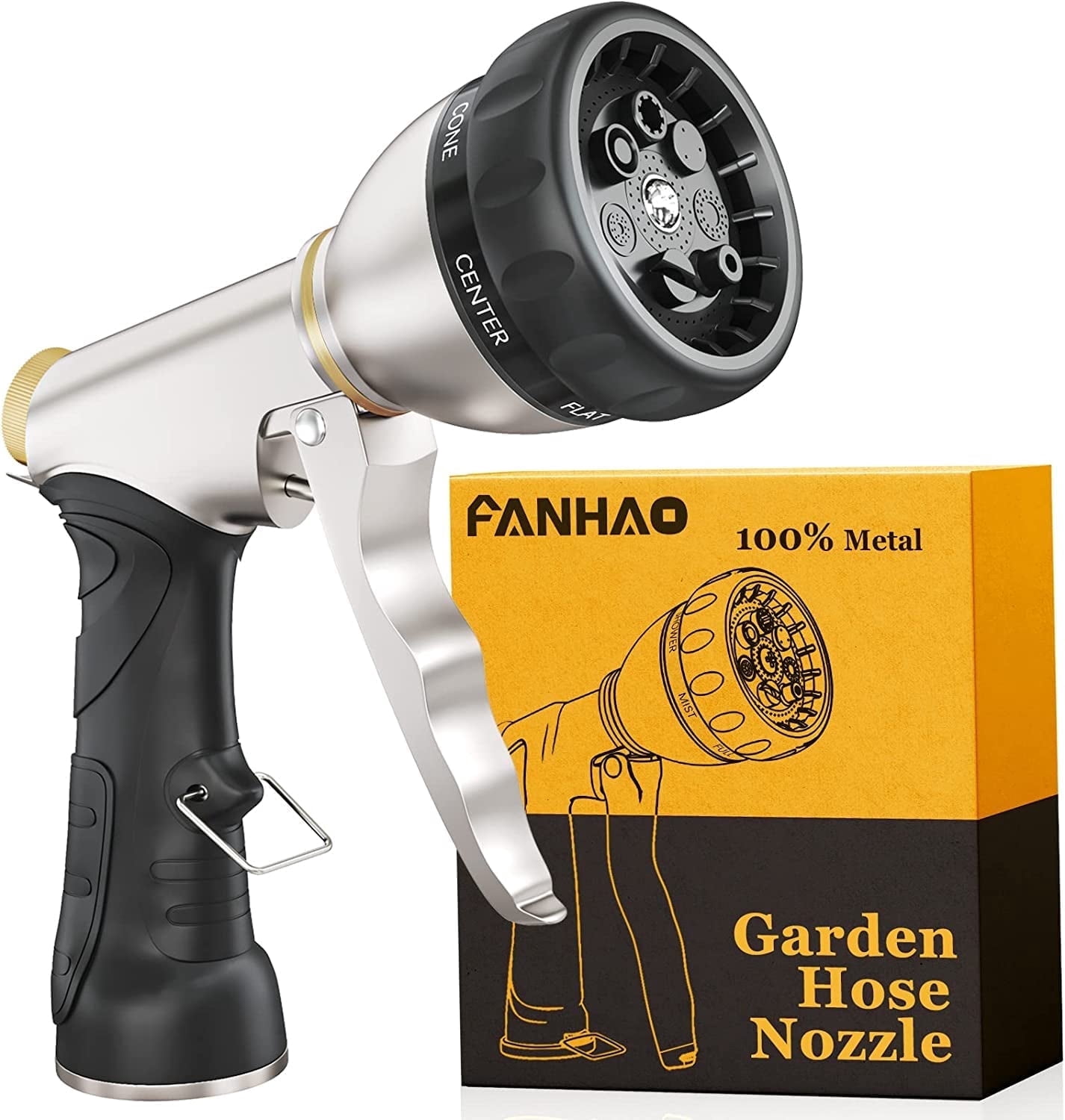 Fanhao, Heavy Duty Metal Hose Nozzle, 7 Pattern, Fits All 3/4" Hoses ...