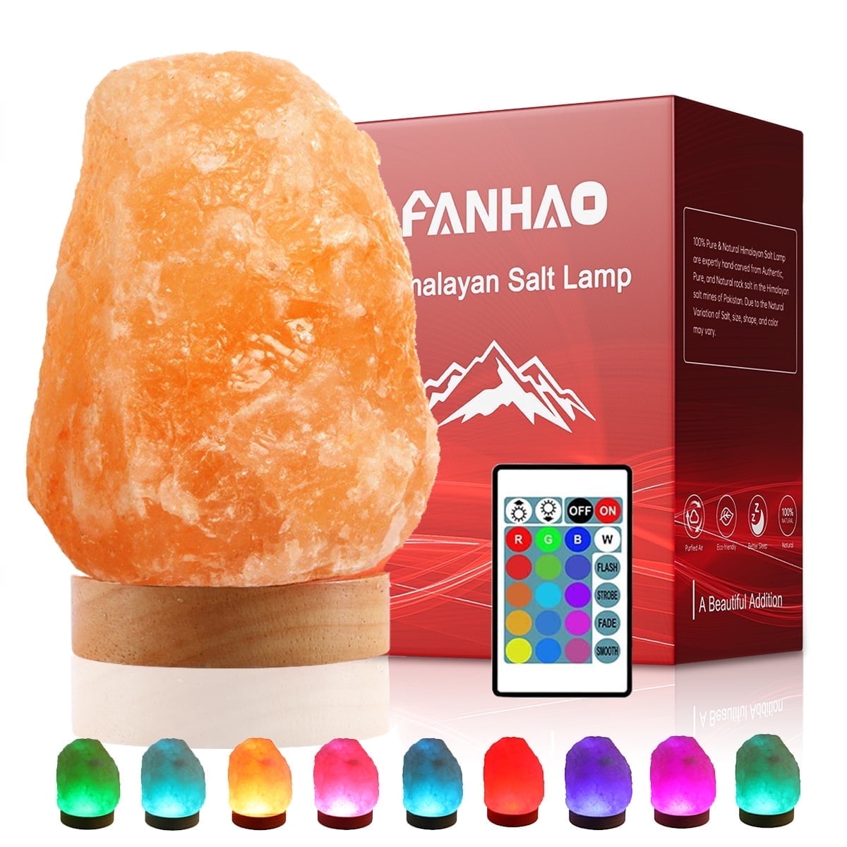 "Fanhao Himalayan Salt Lamp, Multicolor LED Light, USB, Remote, 5-6 ...