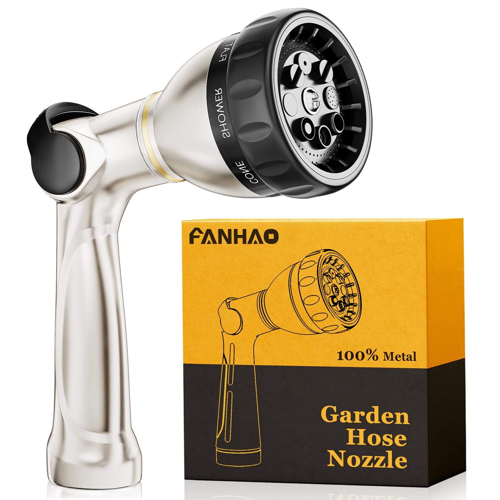 FANHAO Professional Garden Hose Nozzle Heavy Duty, 100% Metal Thumb ...