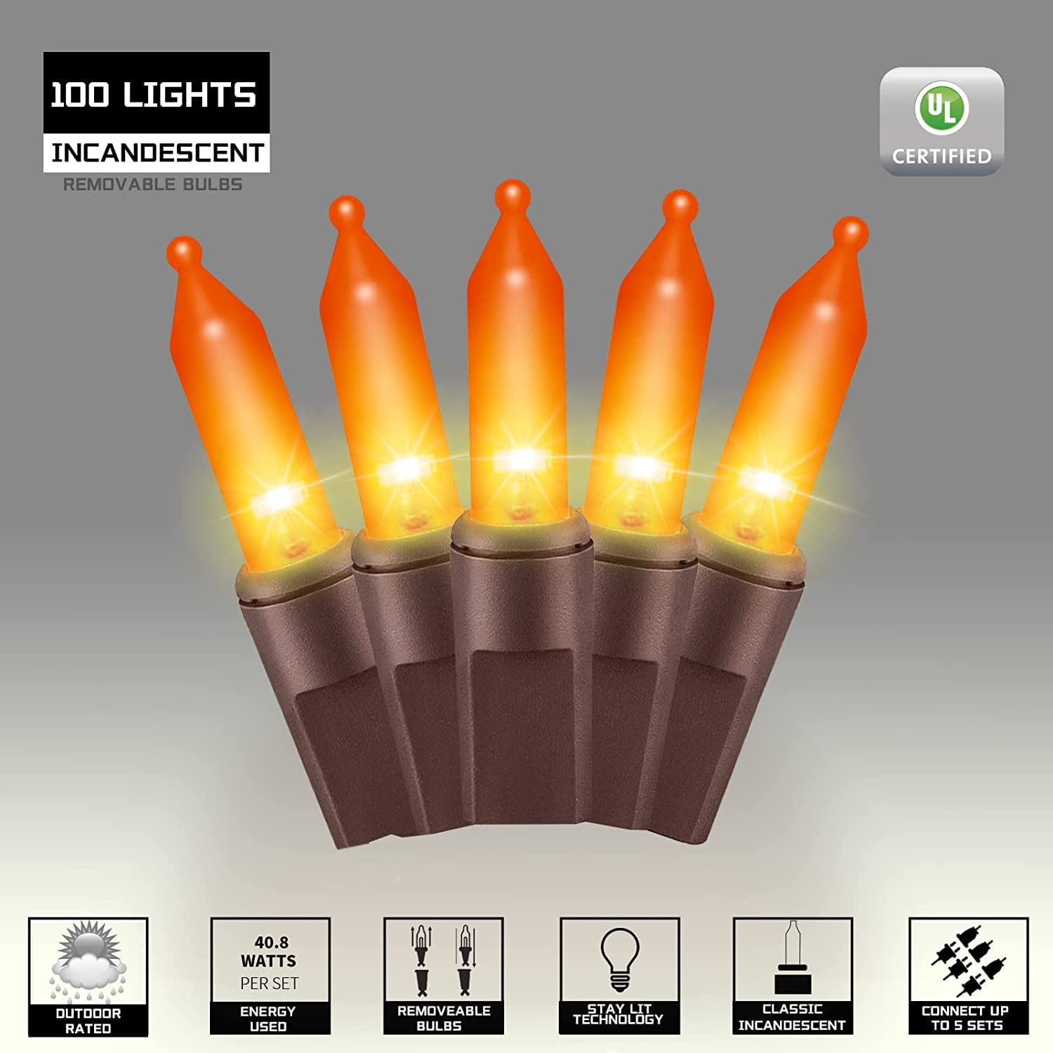 FANHUA-100LIGHTS Orange Extra-Bright with End Connectors Halloween ...