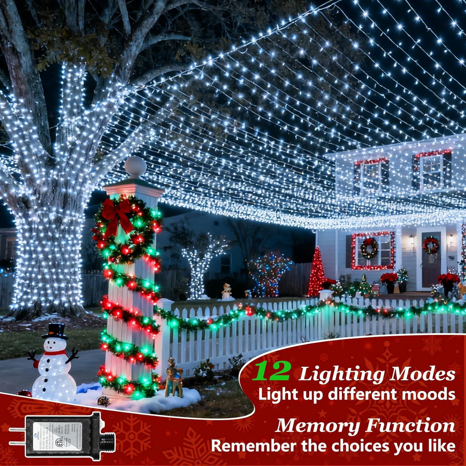 FANHUA-1500 LED Christmas Lights Outdoor with 12 Modes, 470FT Green ...