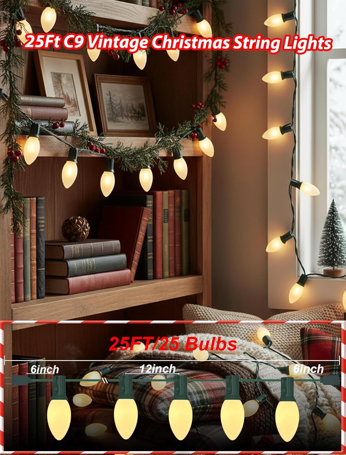 FANHUA-25ft Warm White Christmas Lights Outdoor,Frosted White Christmas ...