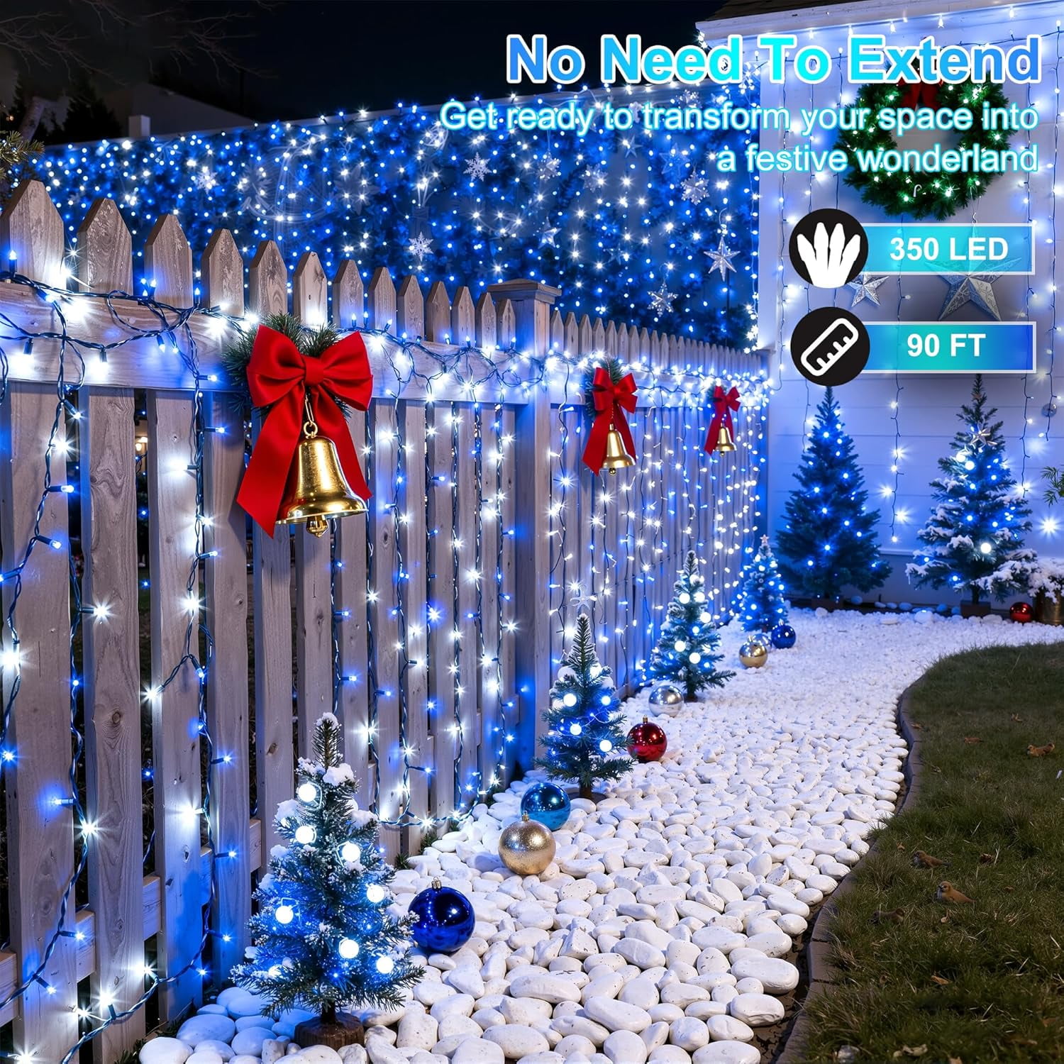 FANHUA-350LED Christmas Lights Indoor Outdoor, 90ft 12 Modes Blue and ...
