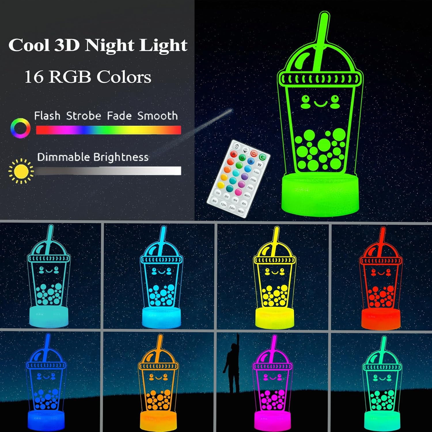 FANHUA-Boba Lamp, Boba Gifts, Boba 3D Night Light with Remote Control ...