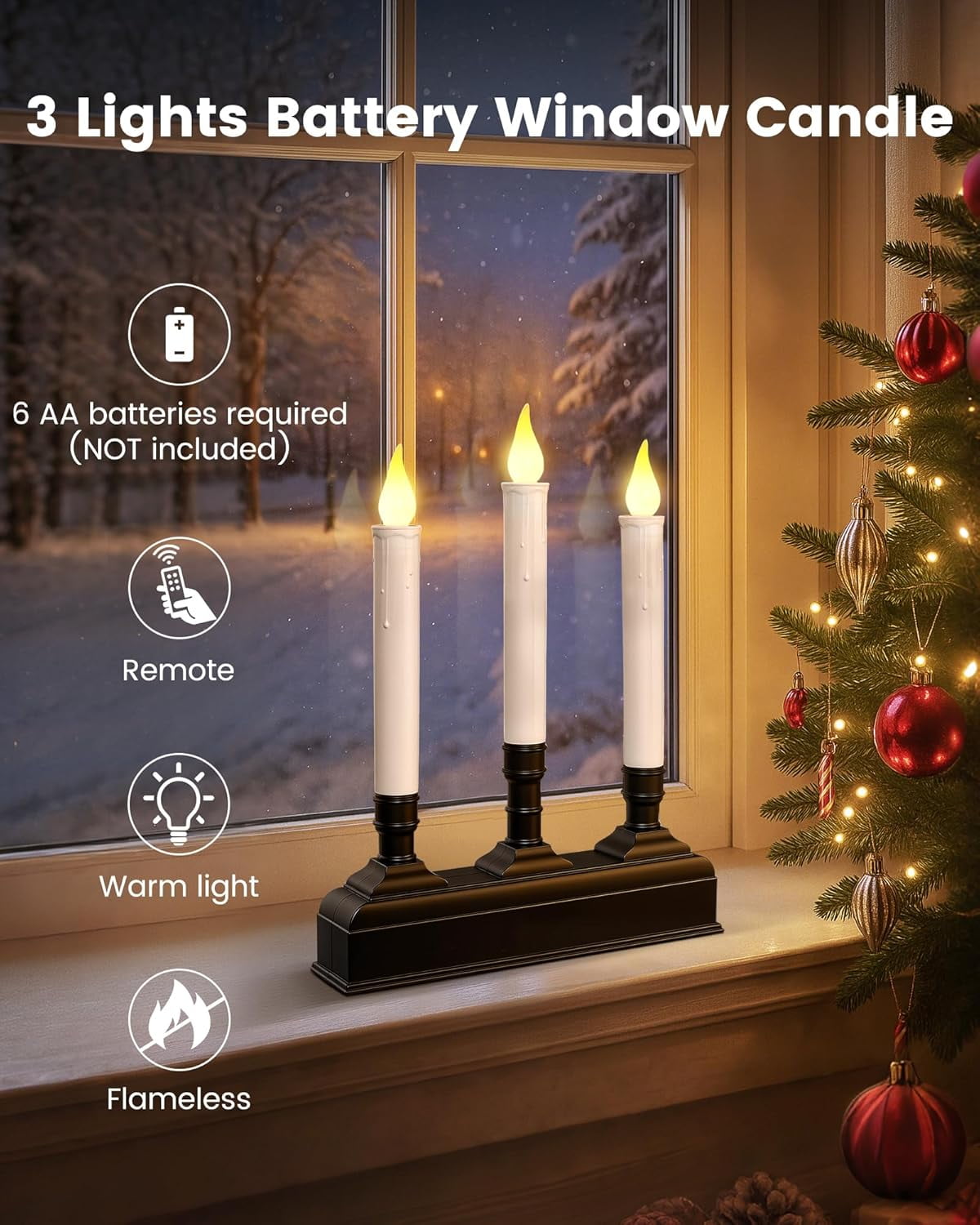 FANHUA-Christmas Battery Window Candles, Remote 3-Light Candolier ...