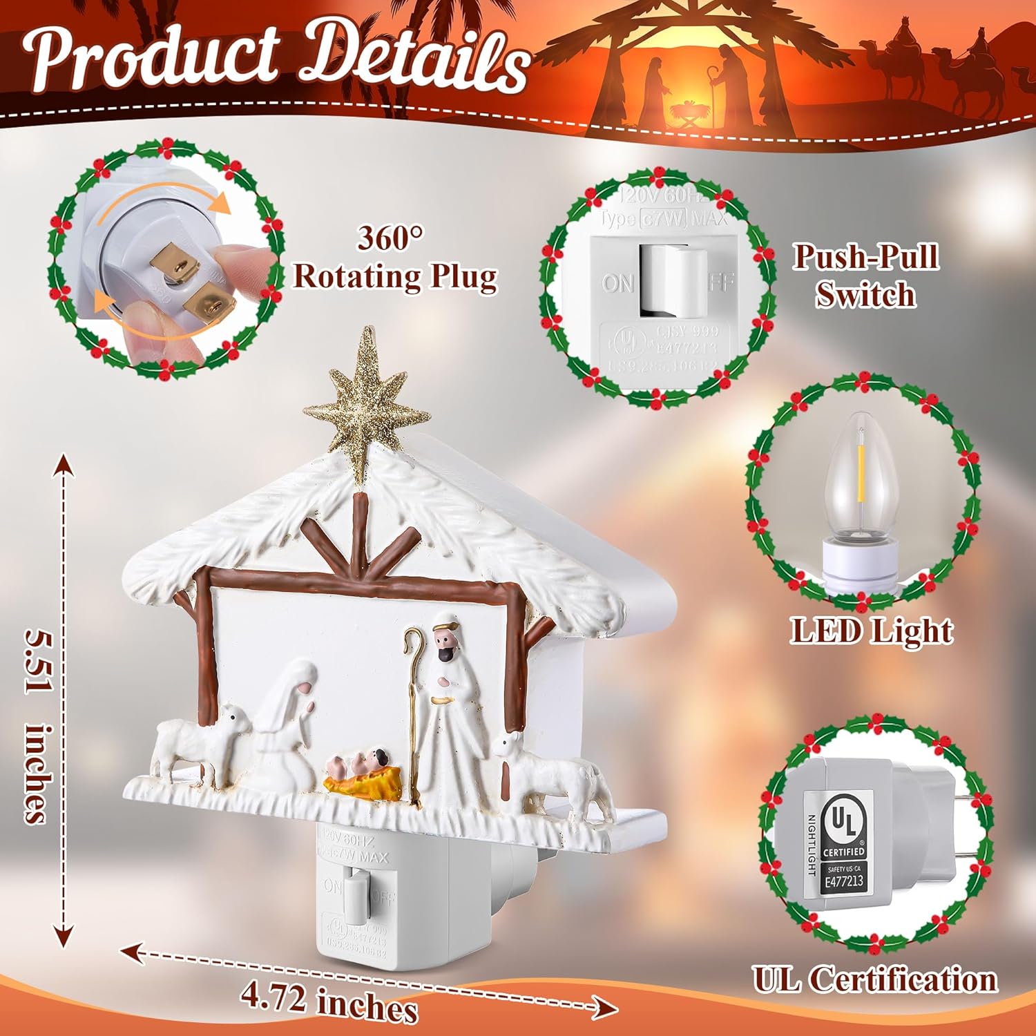 FANHUA-Christmas Jesus Nativity Night Lights, Christmas Decoration ...