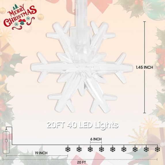 FANHUA-Christmas Lights, 20FT 40 LED Snowflake Fairy Lights Battery ...