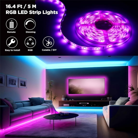 FANHUA-LED Strip Lights, 16.4FT / 5M RGB Light Strip with Remote ...