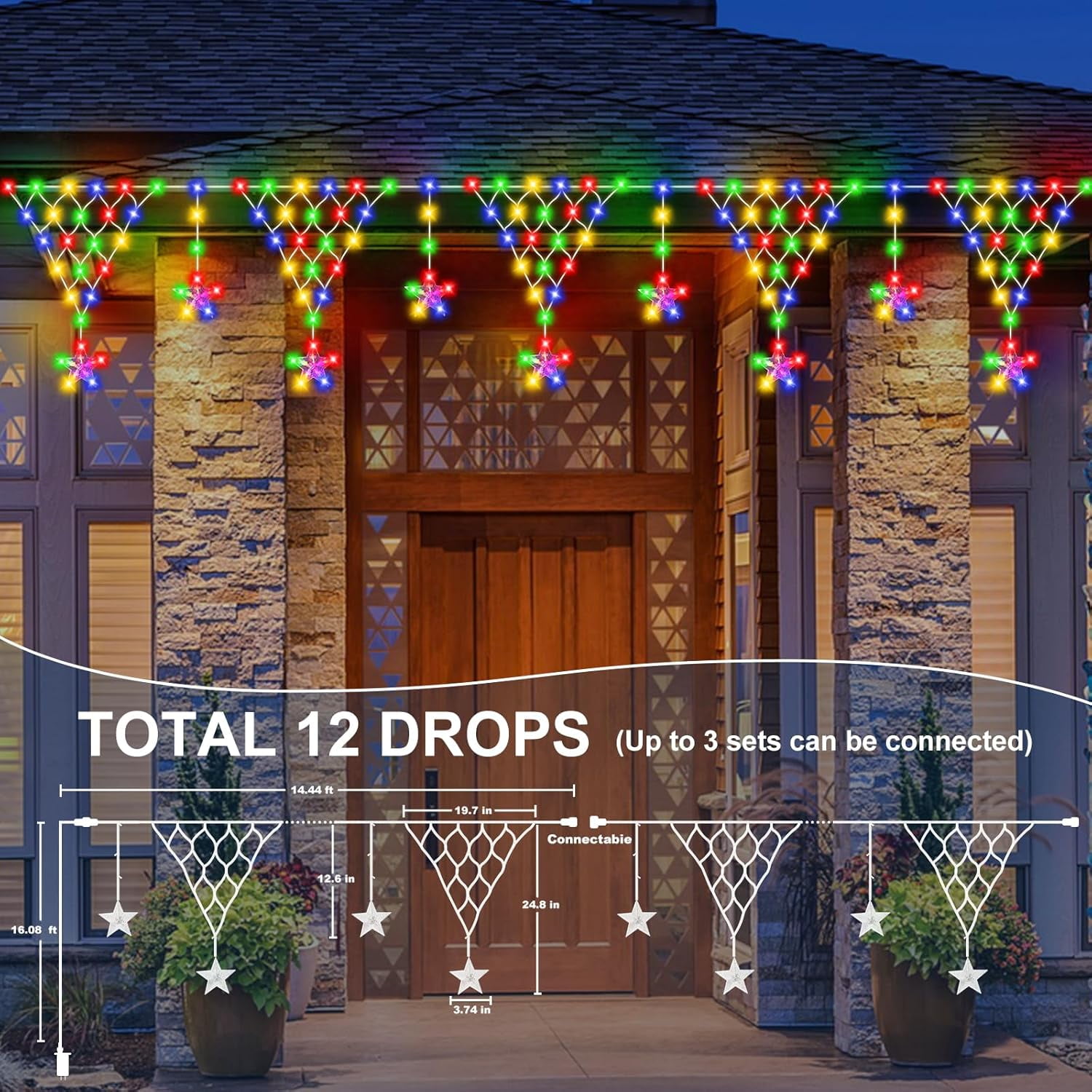 FANHUA-Outdoor Christmas String Lights Waterproof, 218 LED 13.8FT ...