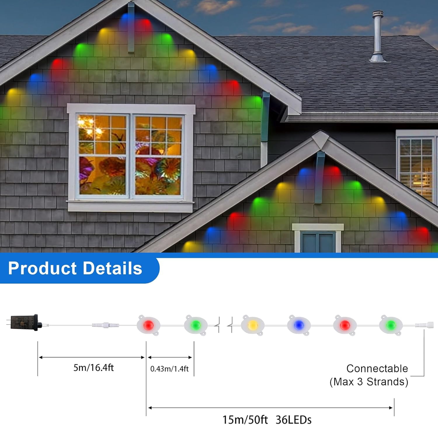FANHUA-Permanent Christmas Outdoor Lights,50ft 36LED Eaves Lights with ...
