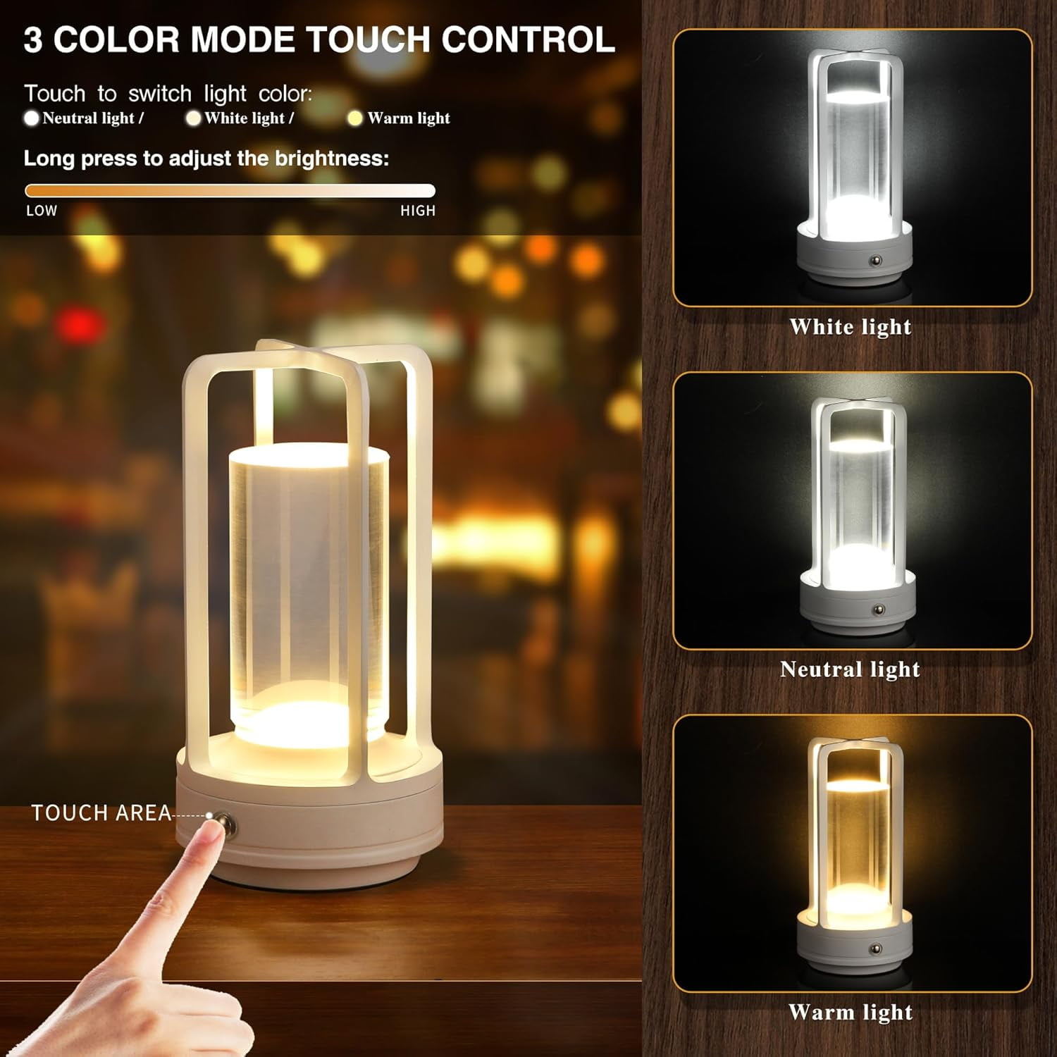 FANHUA-Portable Metal Table Lamp, Cordless Table Lamp, Rechargeable ...