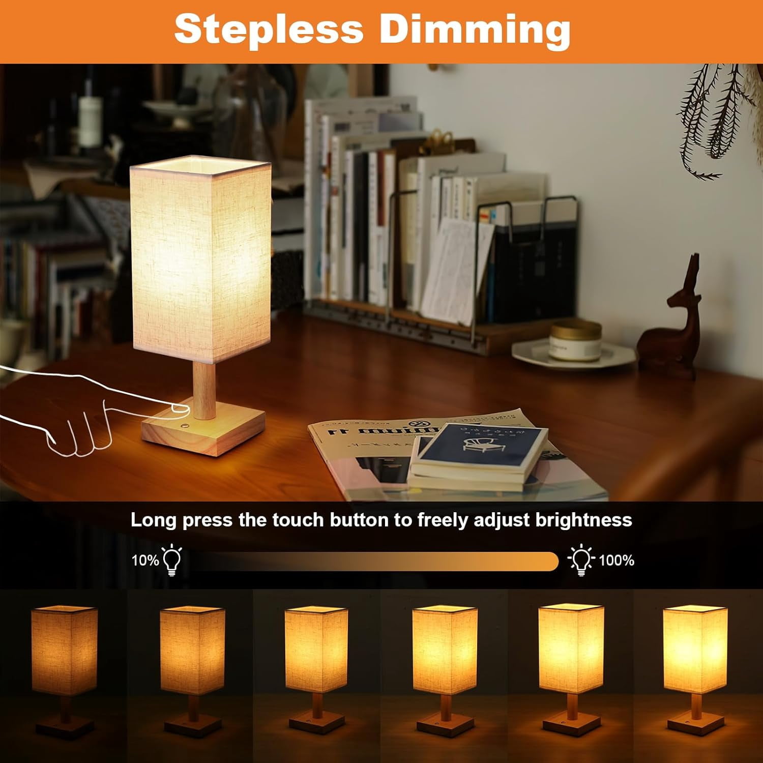 FANHUA-Small Cordless Touch Square Table Lamp with Stepless Dimming ...