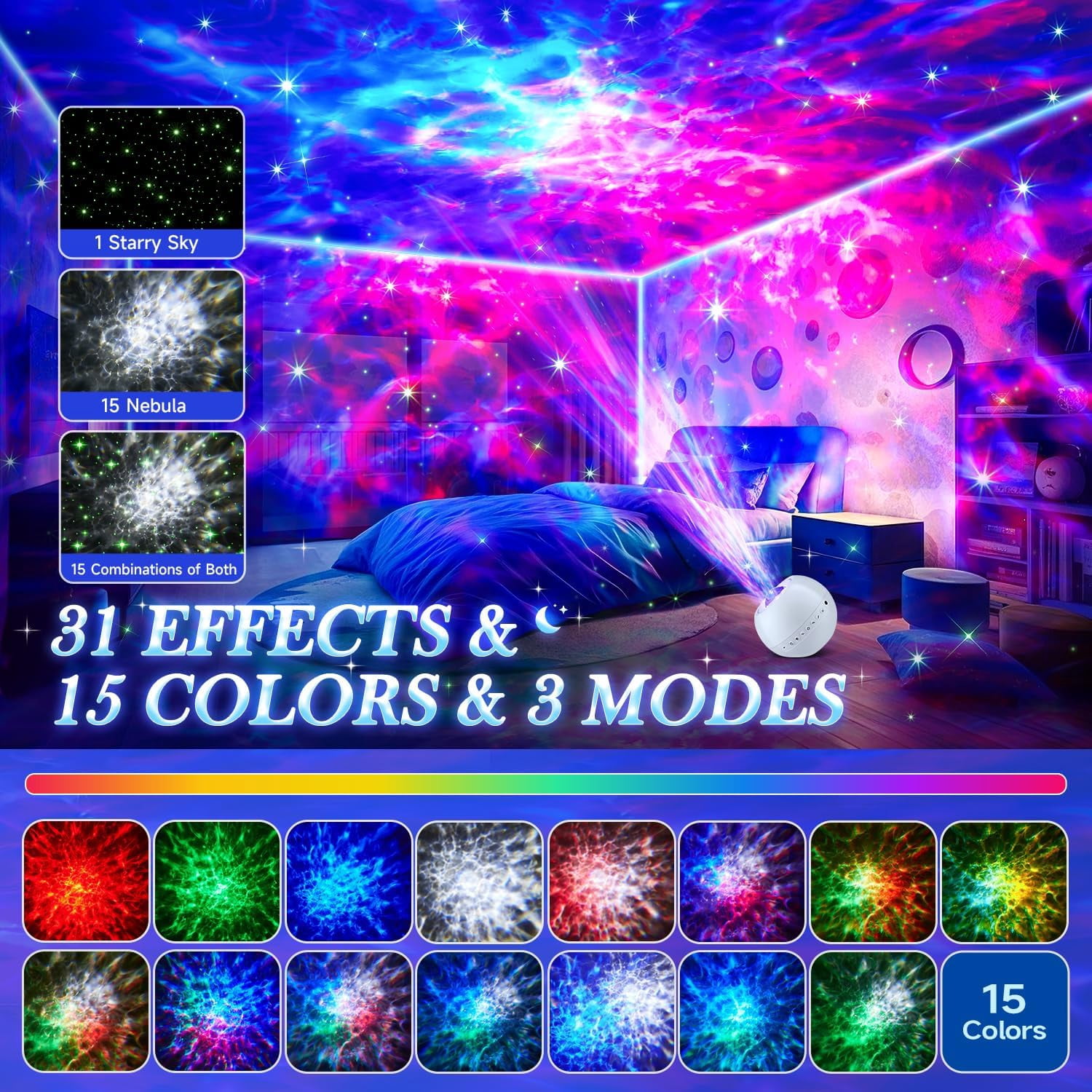 FANHUA-Star Projector Galaxy Light Projector ,15 Colors Star Lights for ...