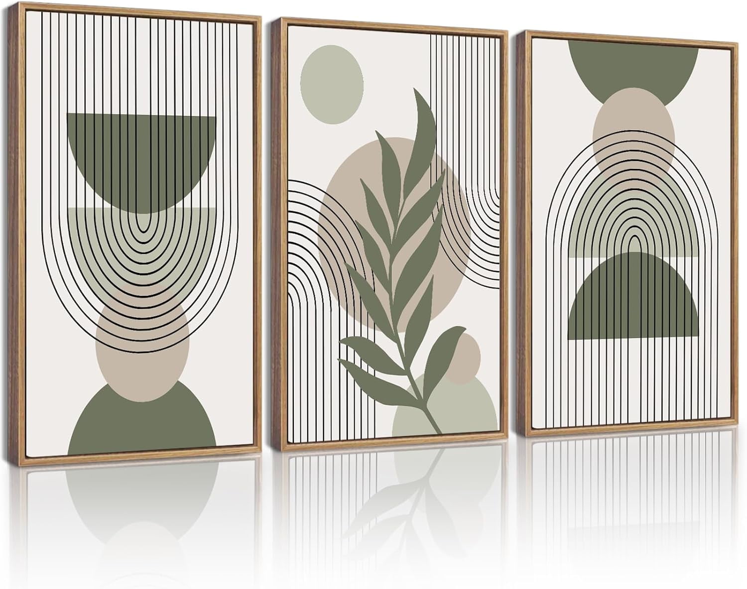 FANINSE 11x14in Boho Wall Art Green Sage Decor Framed Wood Modern ...